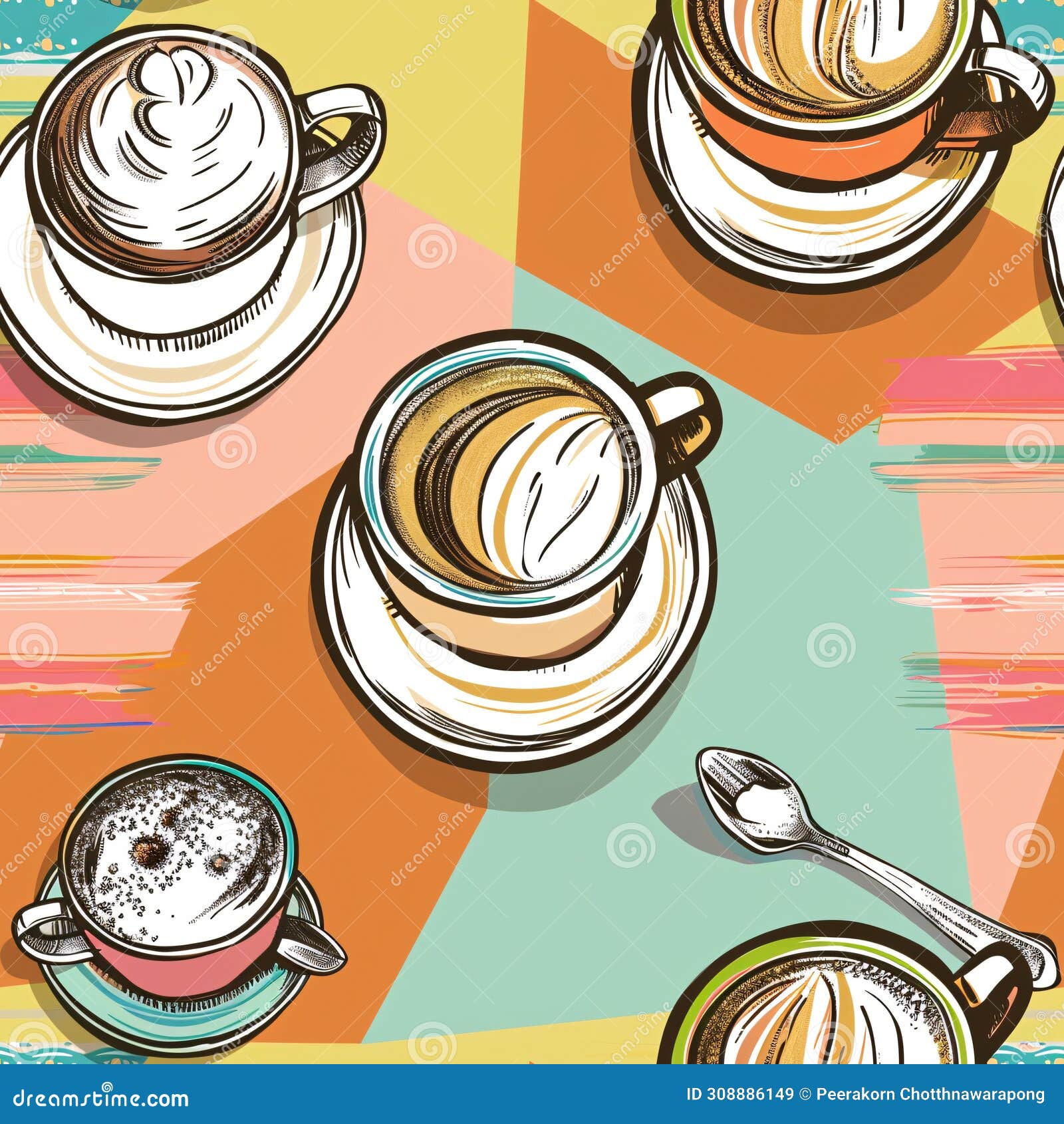 Coffee Mugs Minimalist Seamless Pattern Hand Drawing Abstract Designs ...