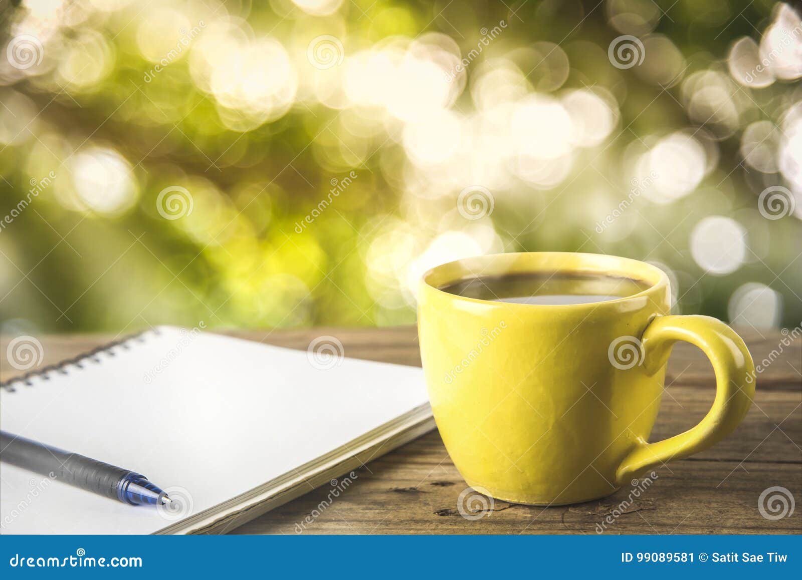 Coffee Mugs with a Notebook on a Table Under a Tree Stock Image - Image ...