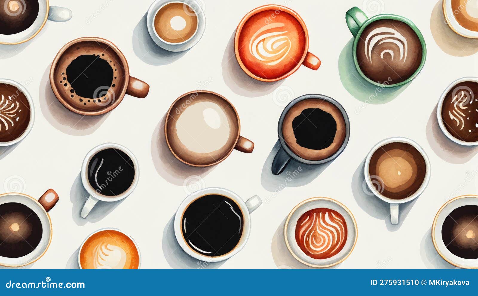 Coffee Mugs Pattern Background. Different Types of Coffee Texture ...