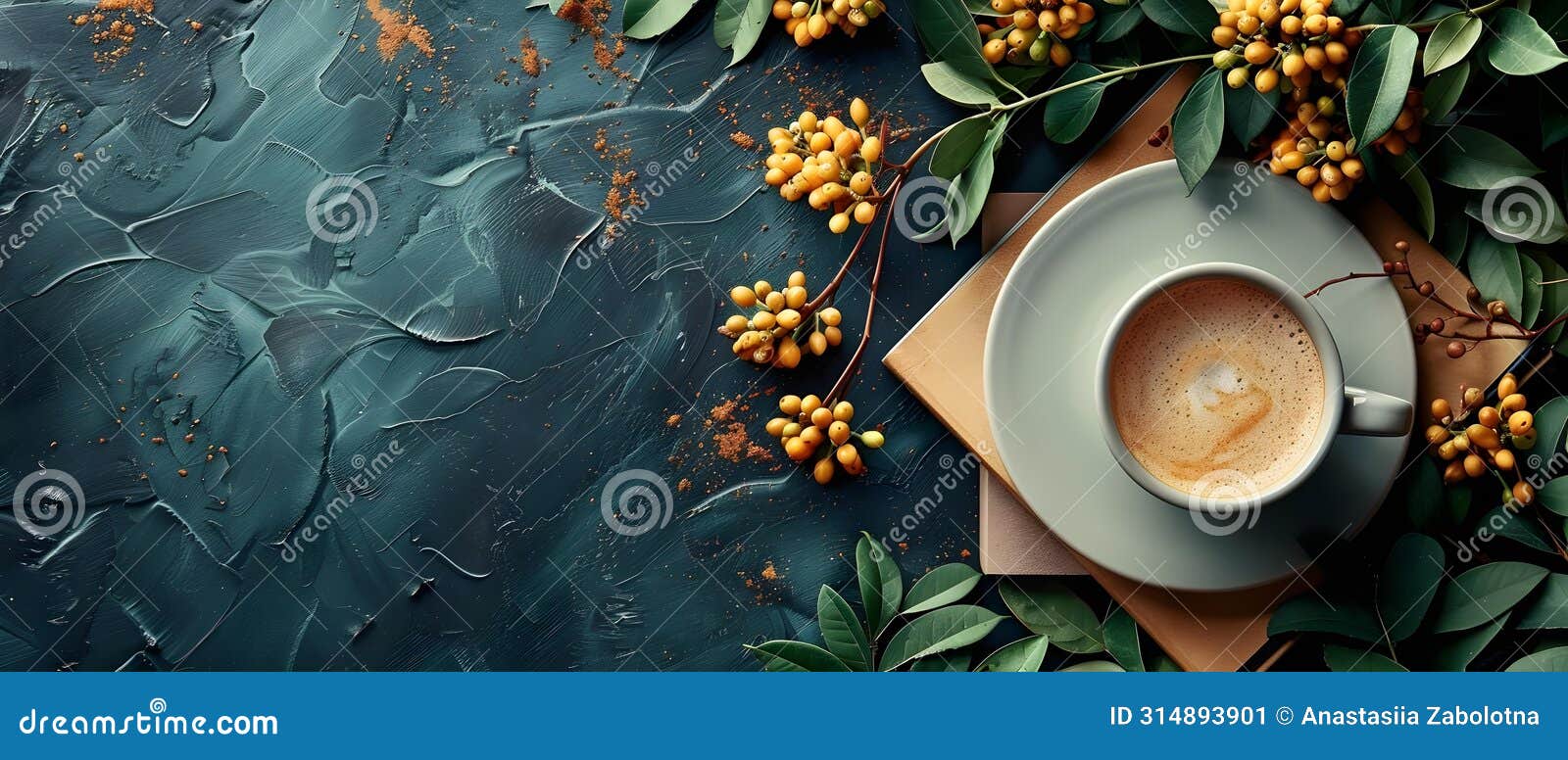 Coffee & Nature Inspired Creativity on Dark Tableau. Concept Coffee ...