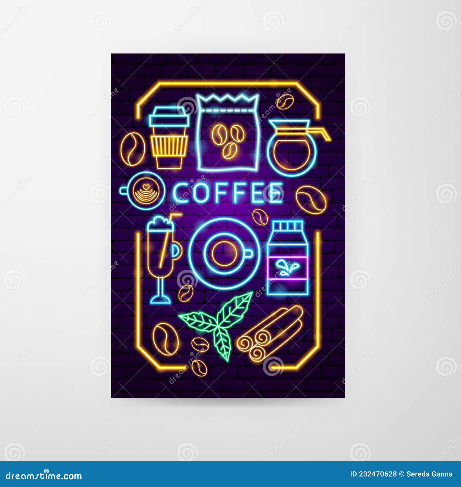 Coffee Neon Flyer stock vector. Illustration of banner - 232470628