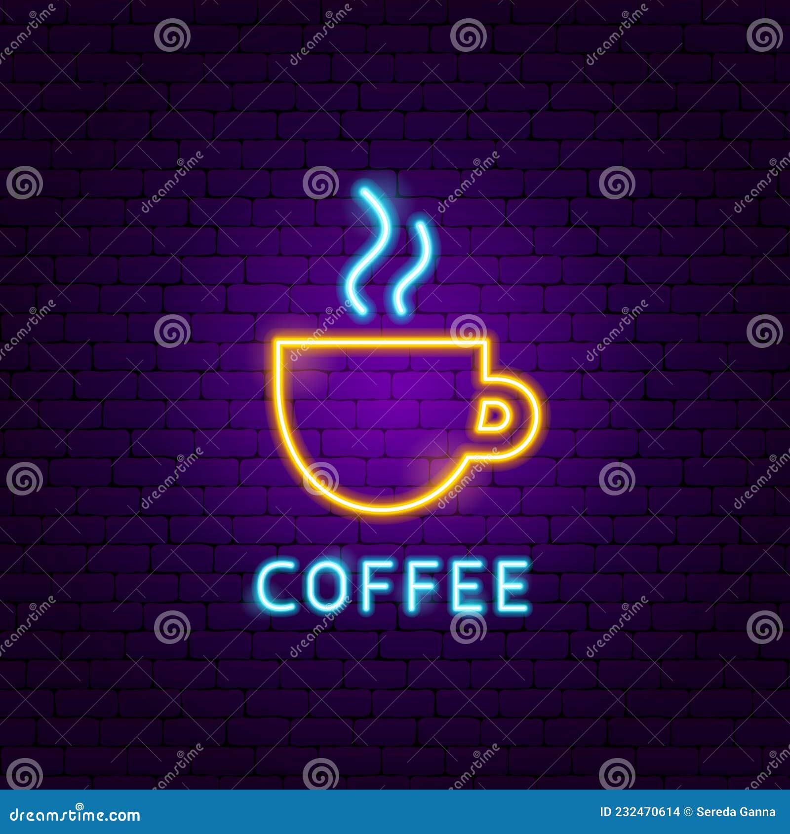 Coffee Neon Label stock illustration. Illustration of beverage - 232470614