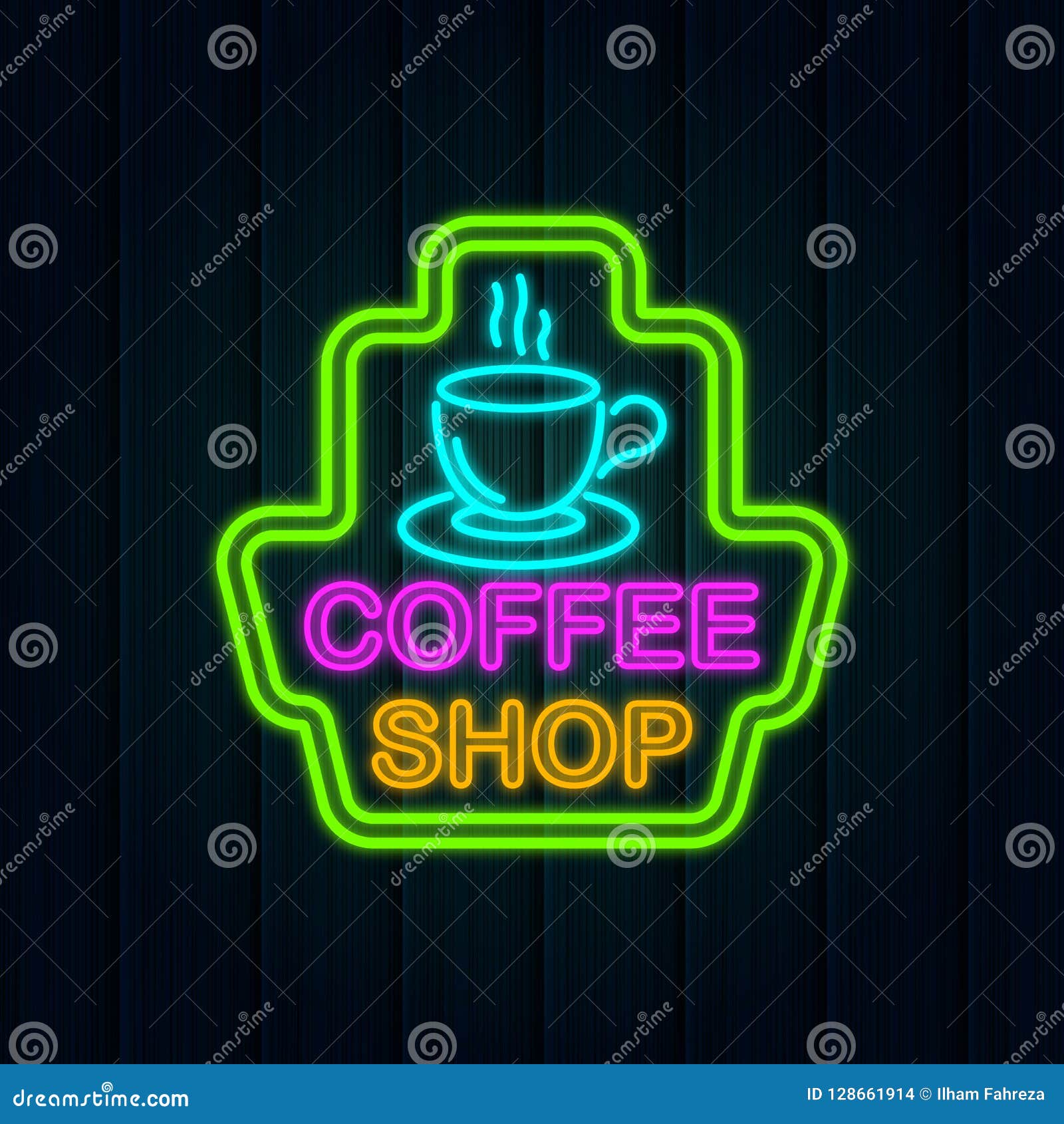 Coffee neon sign logo stock vector. Illustration of light - 128661914