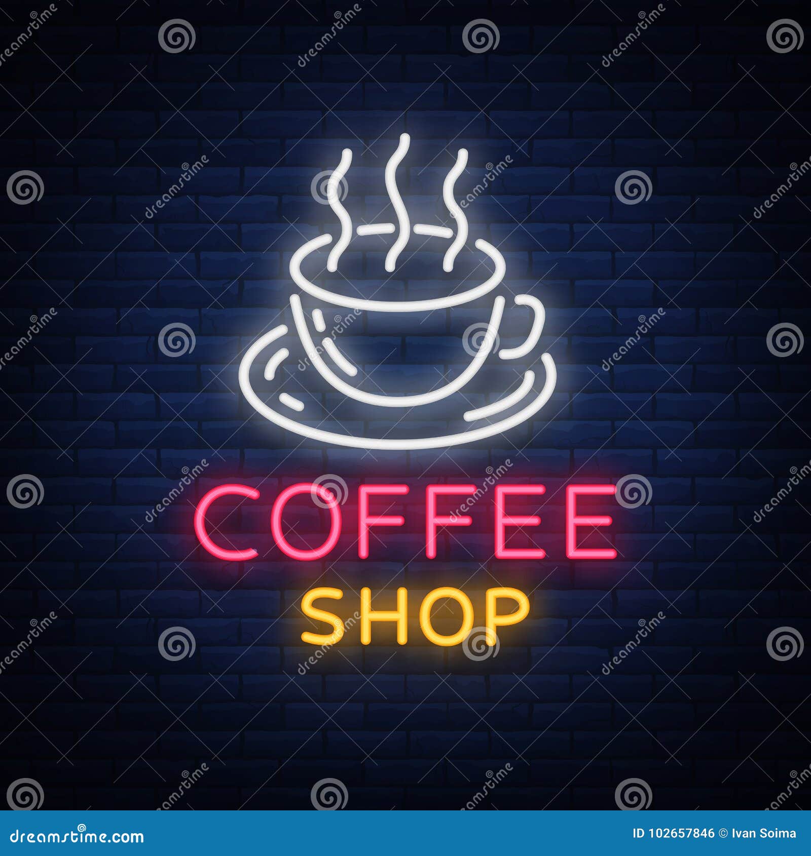 Coffee Neon Sign Logo Vector Illustration, Emblem in Neon Style, Bright ...