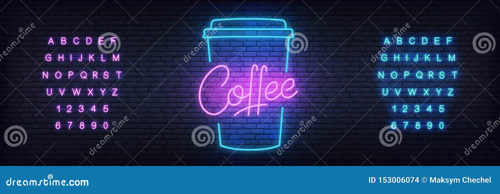 Coffee Neon Template. Glowing Lettering Coffee Sign for Cafe Stock ...