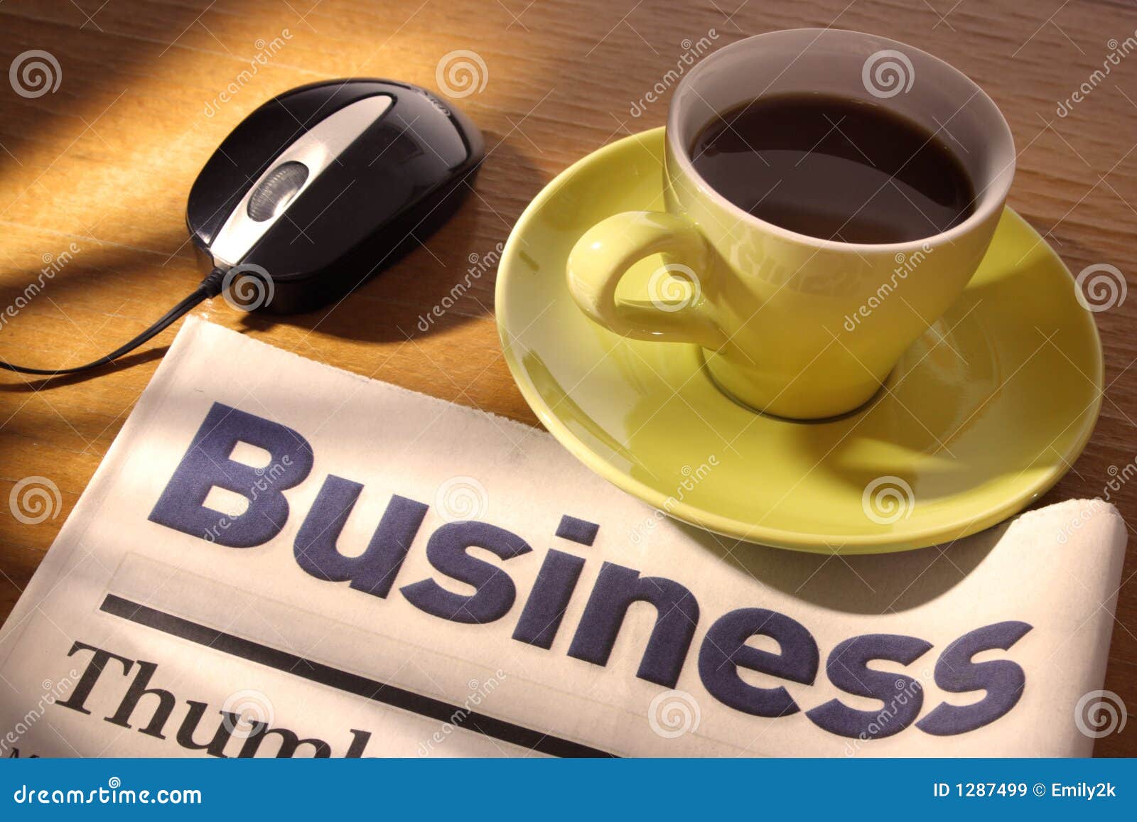 Coffee, Newspaper and Mouse on Desk Stock Image - Image of office ...