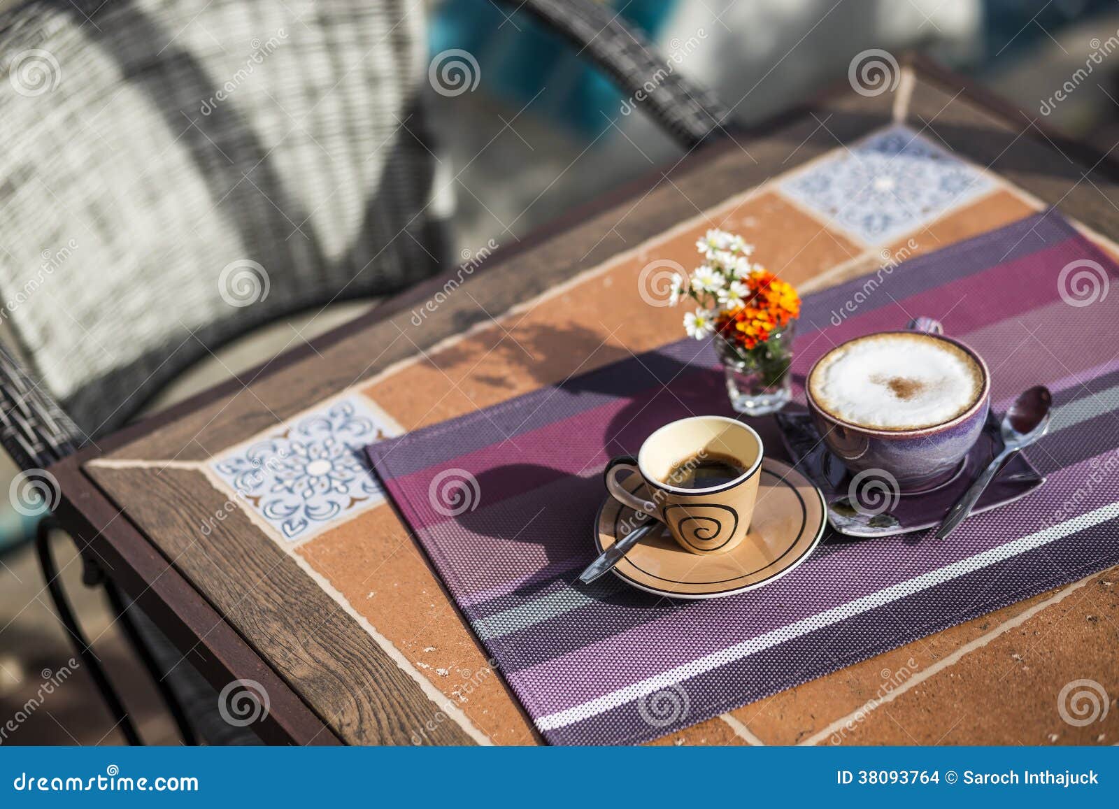 Coffee at Noon stock photo. Image of chair, flower, shadow - 38093764