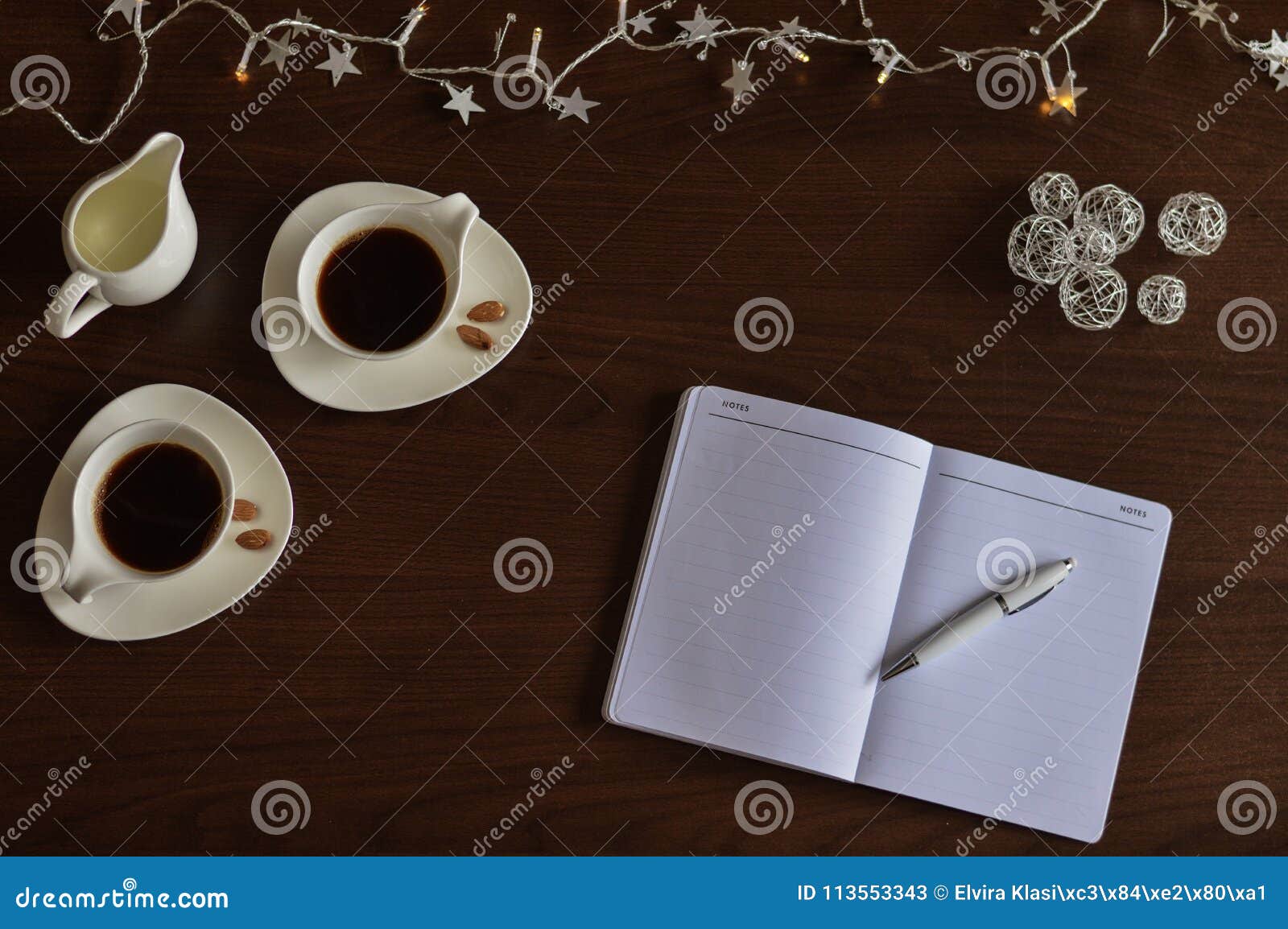 Coffee and Notebook on the Table Stock Image - Image of table, wooden ...