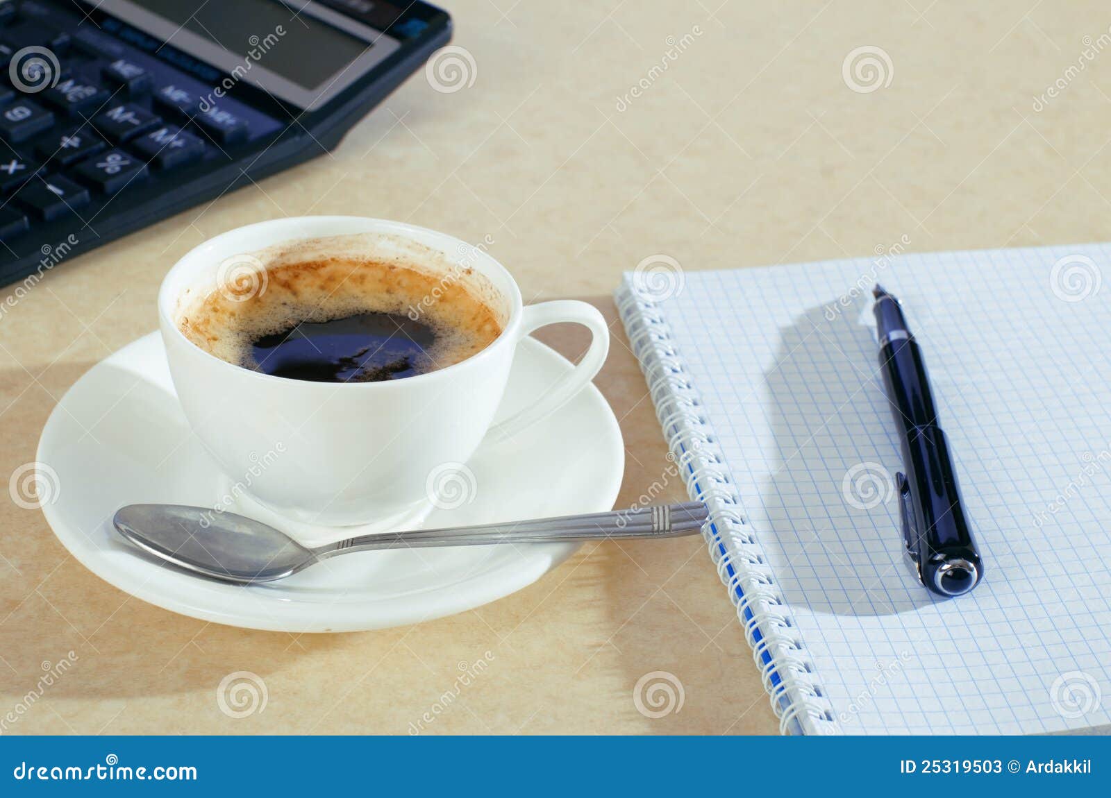 Coffee and Notebook on the Desk Stock Image - Image of calculator, data ...