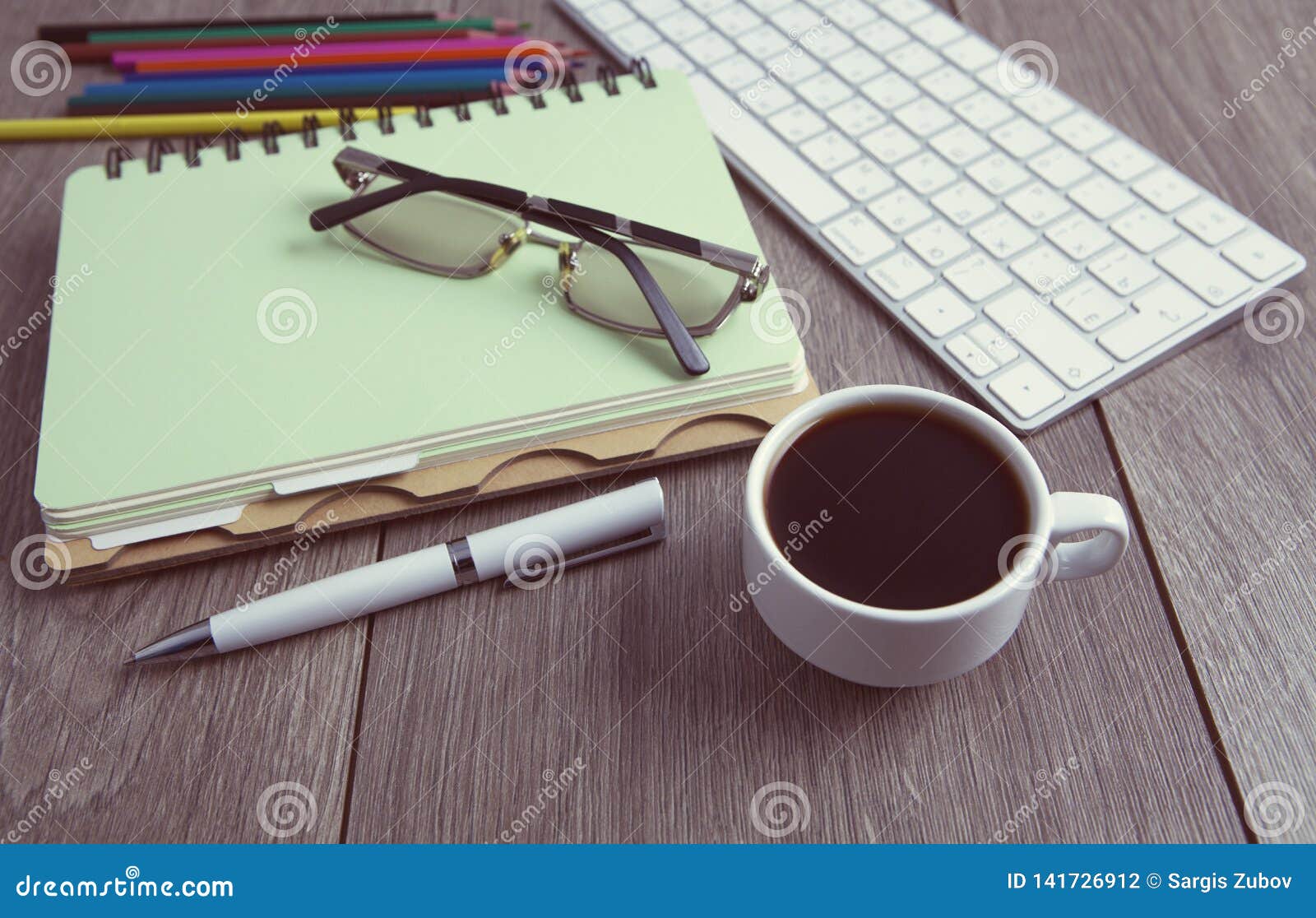 Coffee notebook keyboard stock photo. Image of data - 141726912