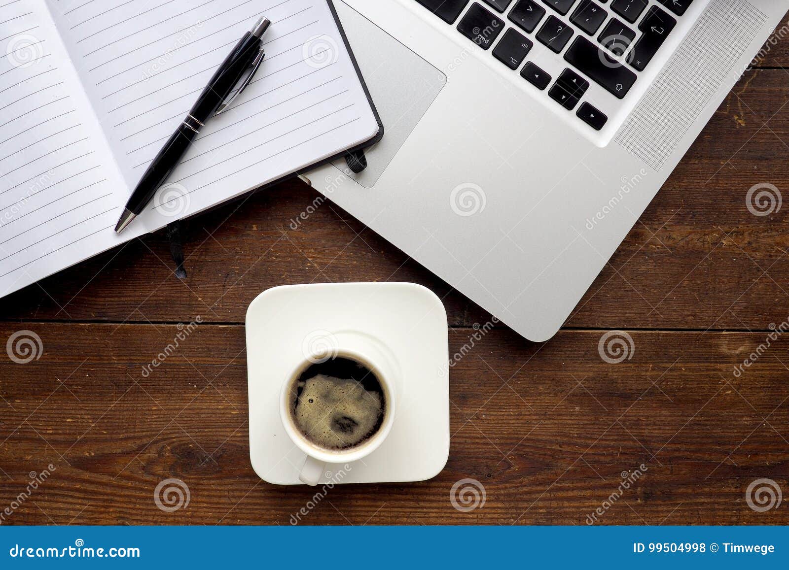 Coffee and Notepad with Computer on a Wooden Desk Stock Photo - Image ...