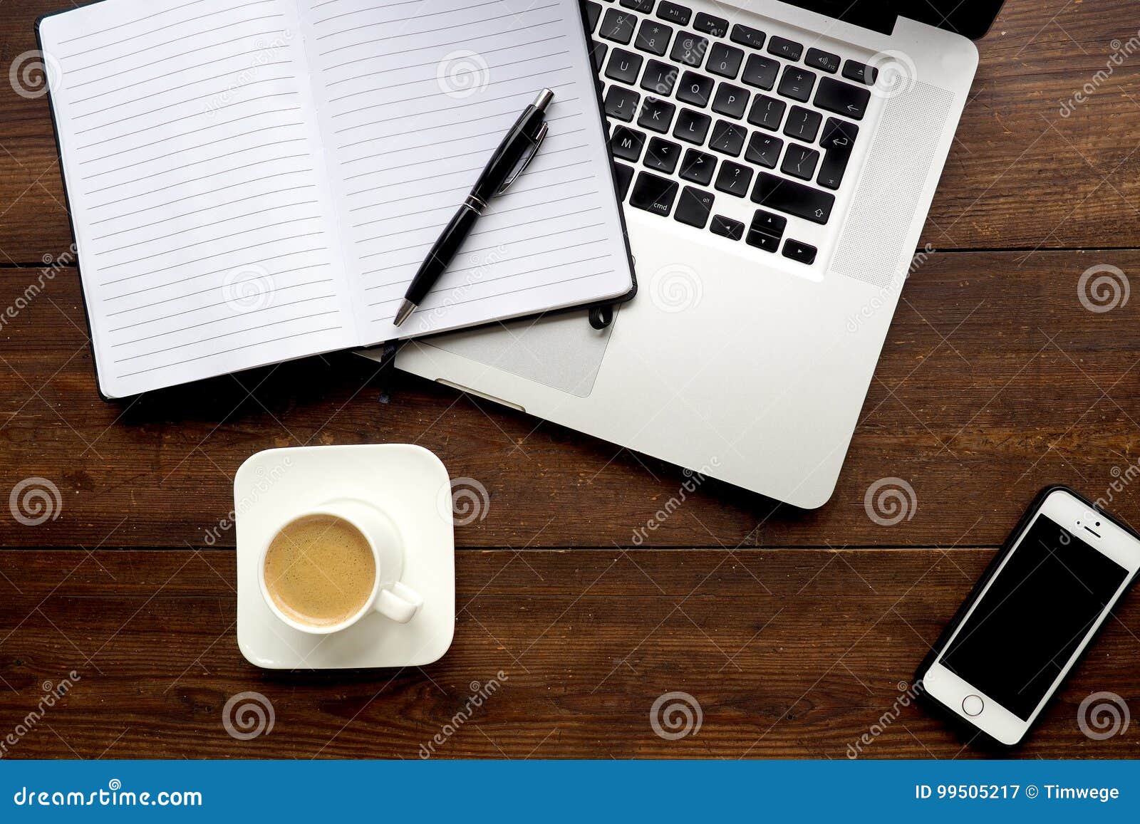 Coffee and Notepad with Computer on a Wooden Desk Stock Image - Image ...