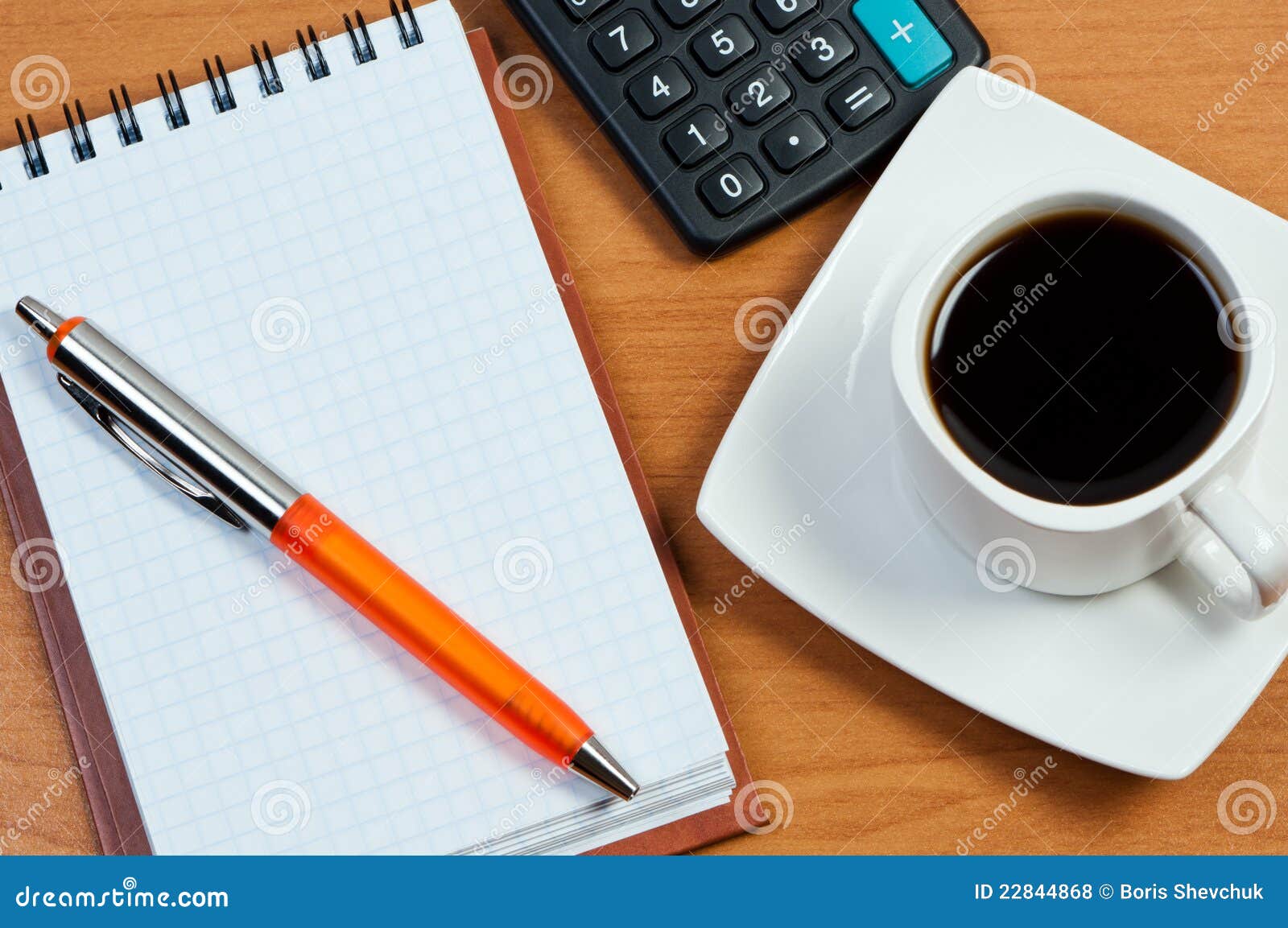Coffee, Notepad and Pen on Table. Stock Photo - Image of ballpen ...