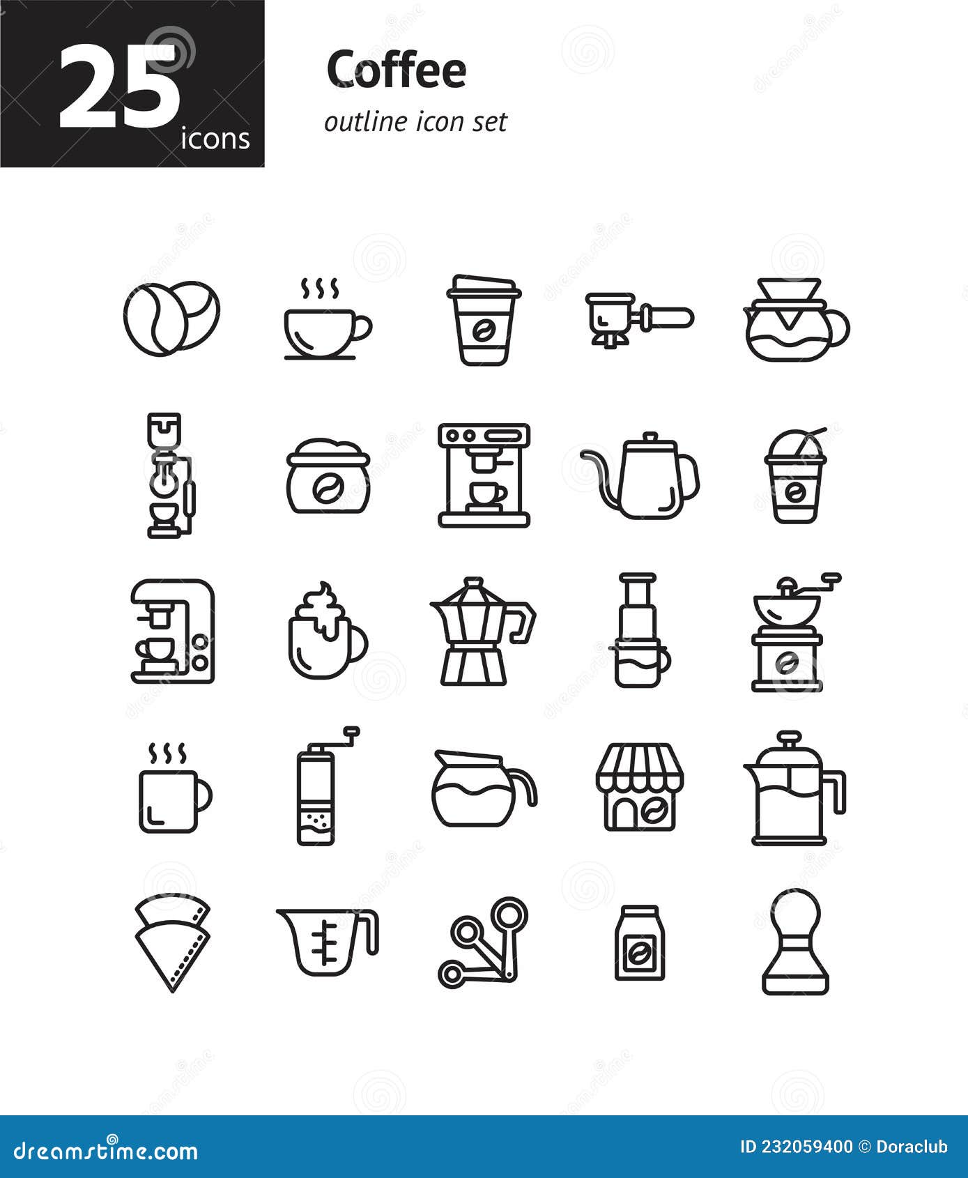Coffee outline icon set. stock vector. Illustration of kettle - 232059400