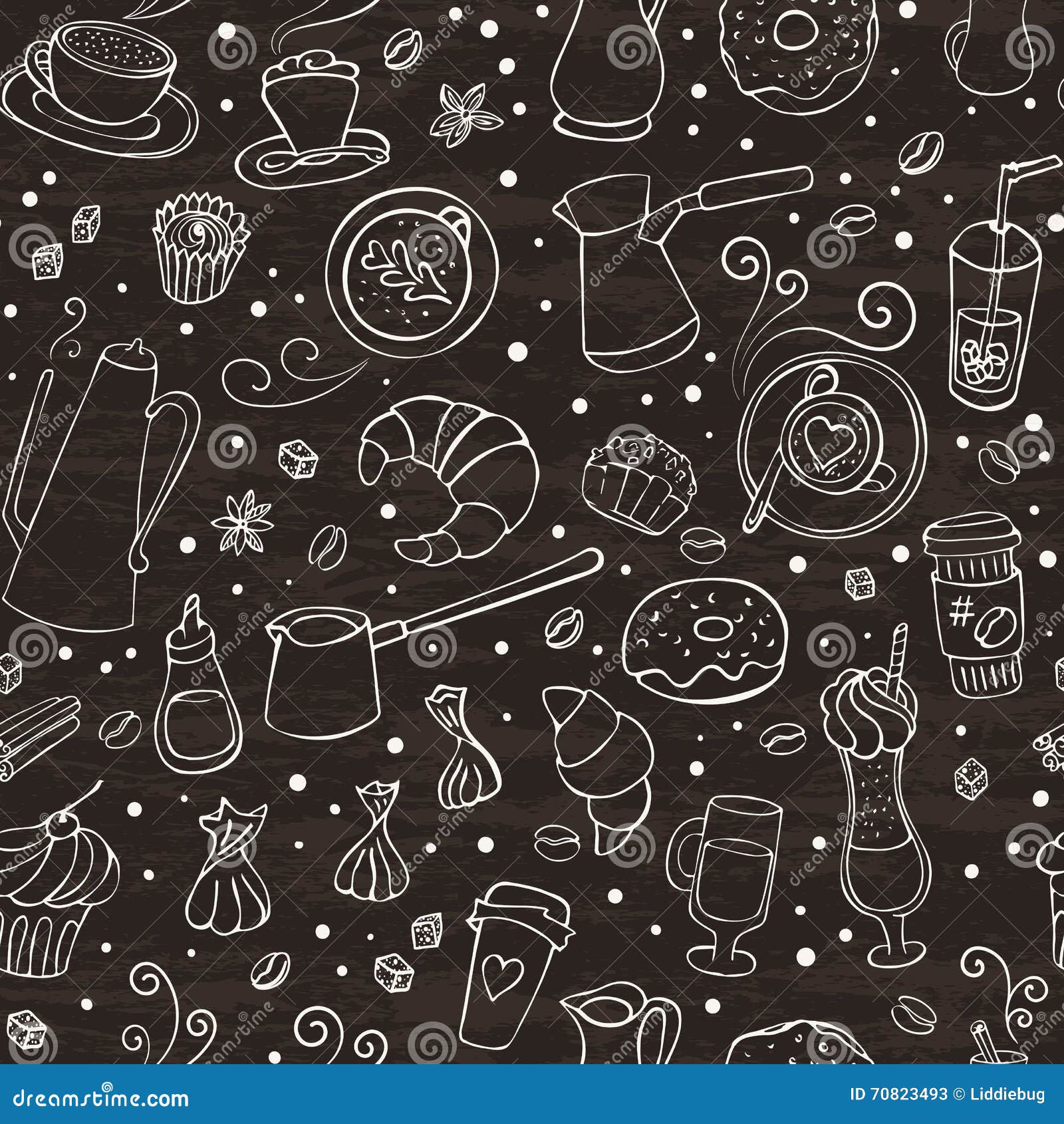 Coffee Outline Seamless Pattern Stock Vector - Illustration of ...