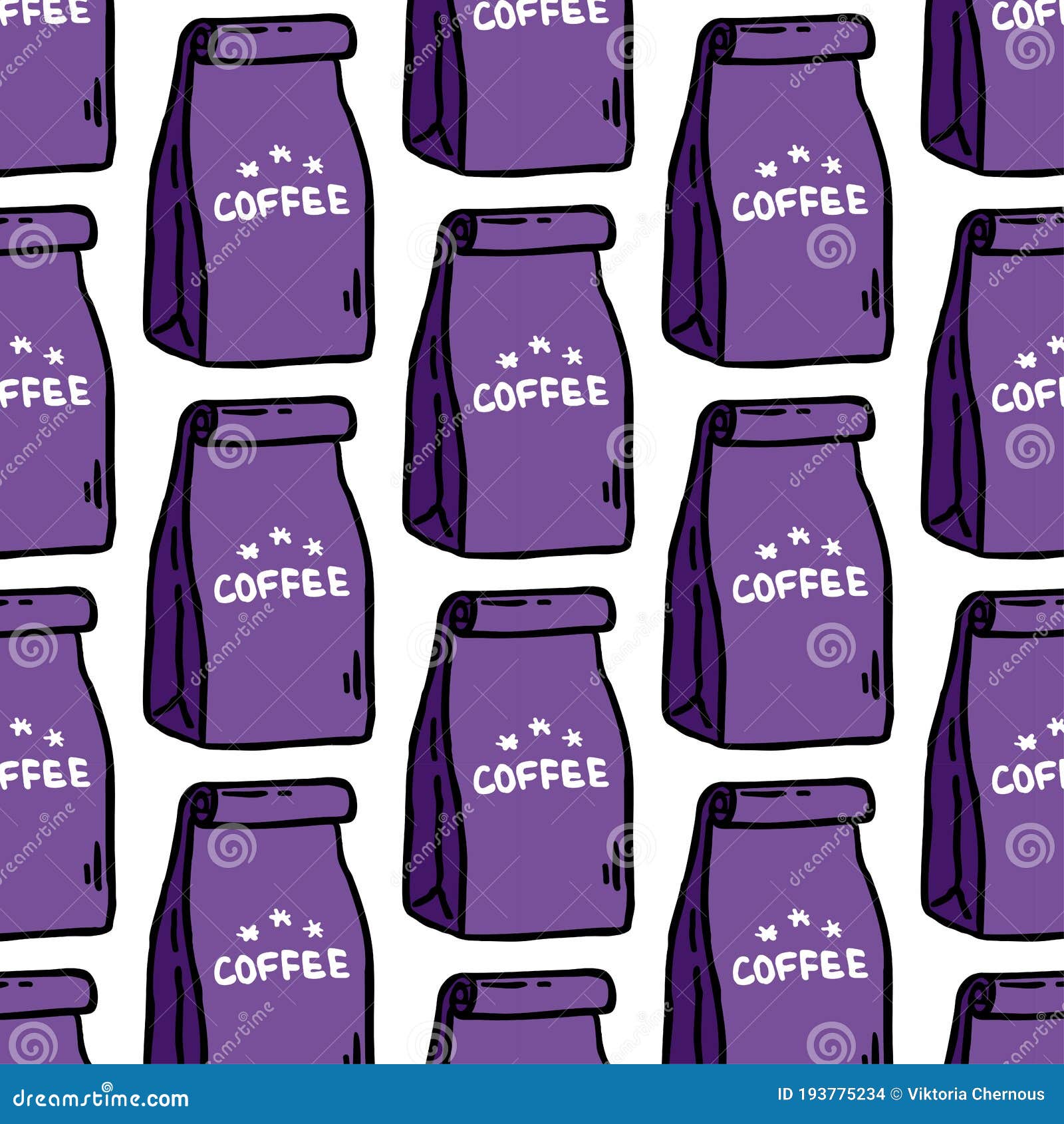 Coffee Package Seamless Doodle Pattern, Vector Color Illustration Stock ...