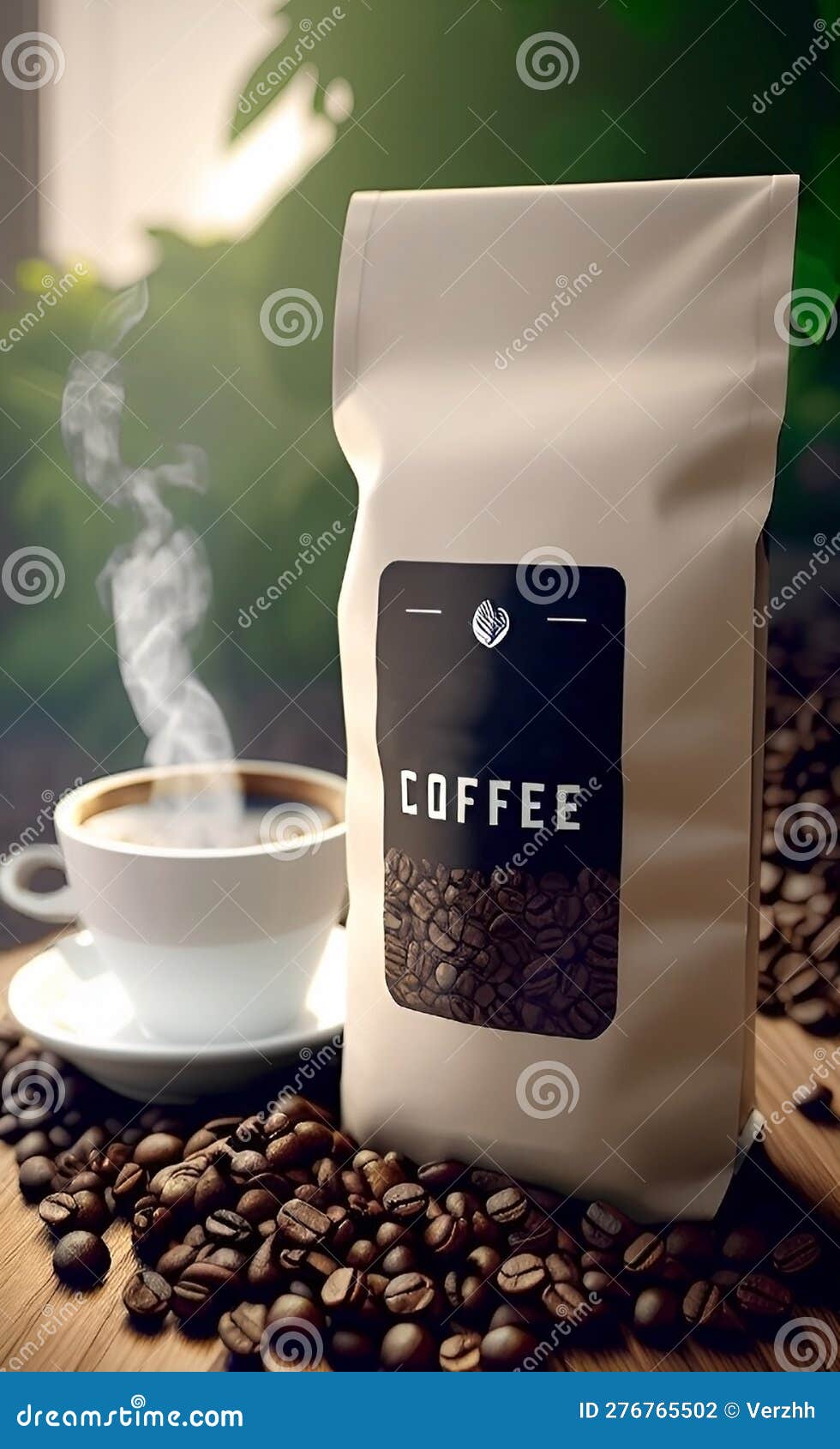 Coffee Packaging Design with Coffee Beans and Coffee Cup 1 Stock Photo ...