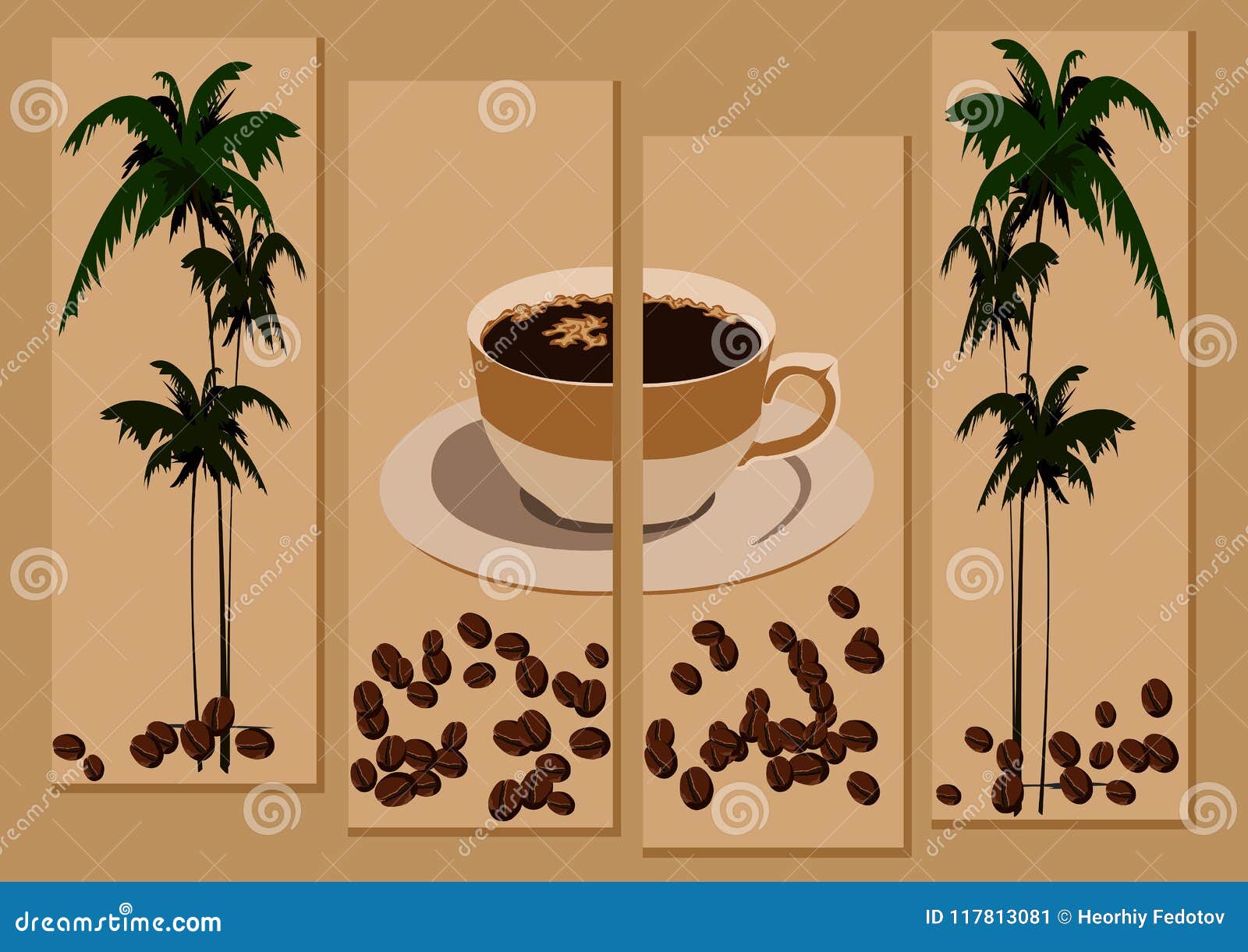 Coffee and palm trees stock vector. Illustration of restaurant - 117813081