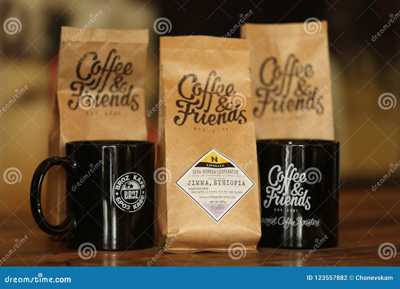 Coffee Paper Packaging with Coffee Mugs Editorial Photography - Image ...