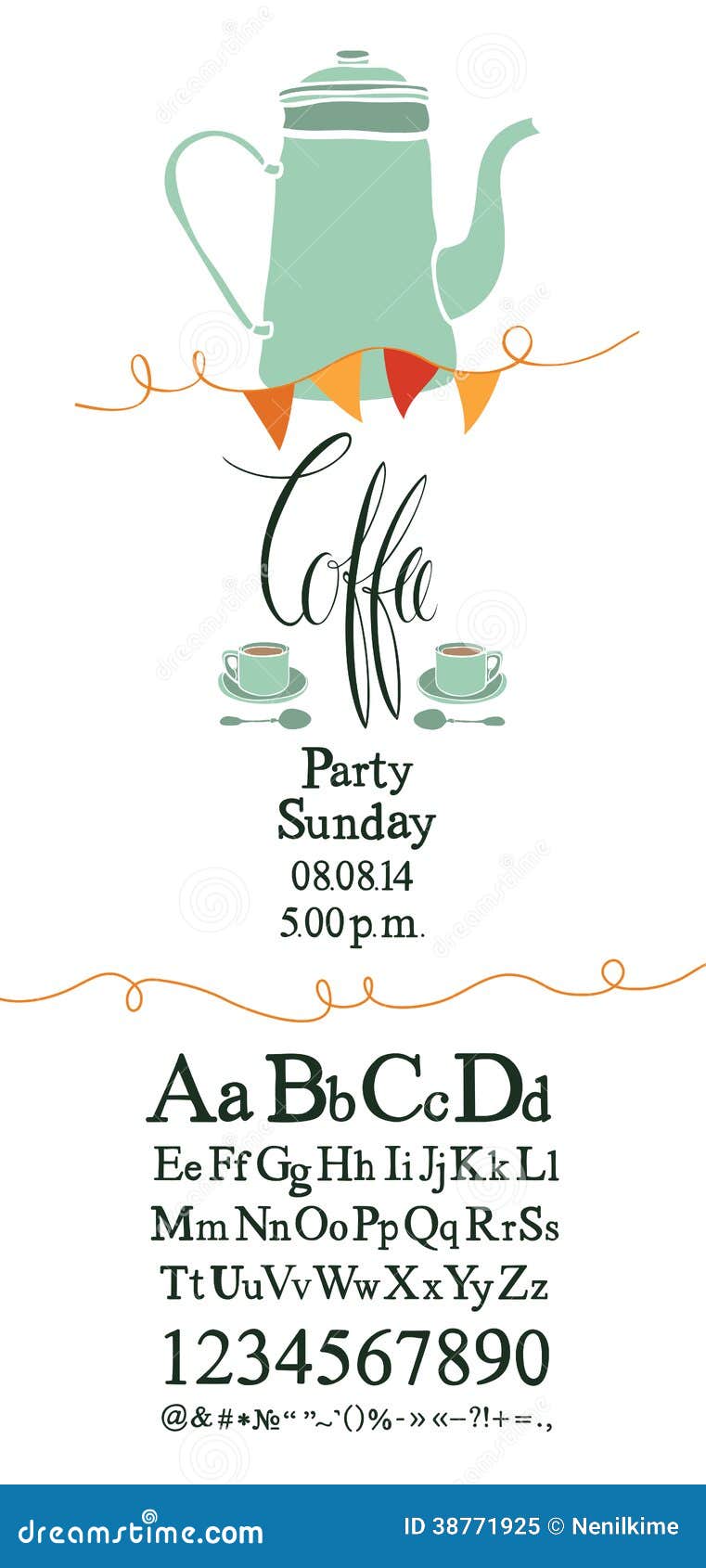 Coffee Party Invitation with Font Set Stock Vector - Illustration of ...