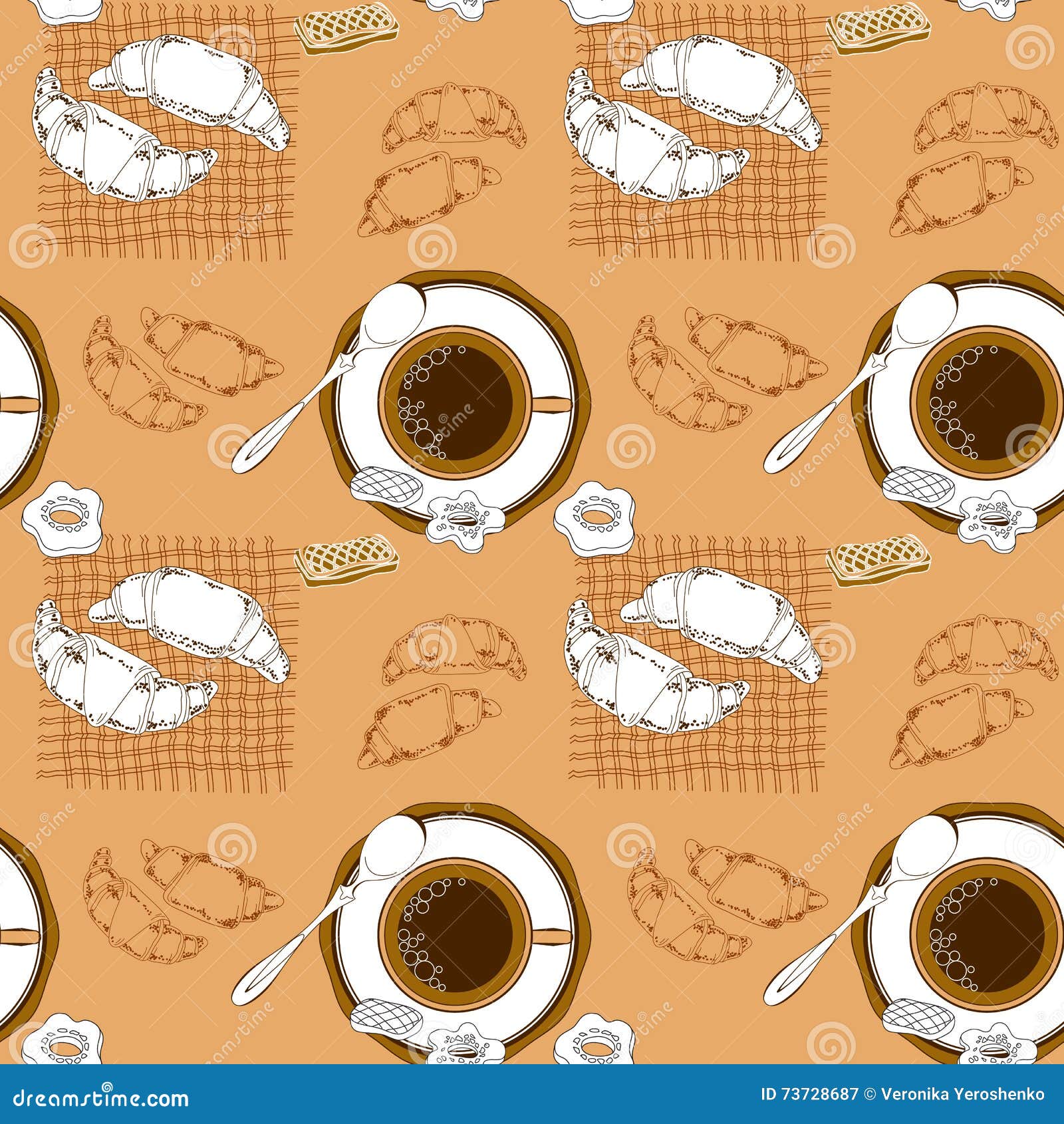 Coffee And Pastry Seamless Pattern. Stock Vector - Illustration of ...