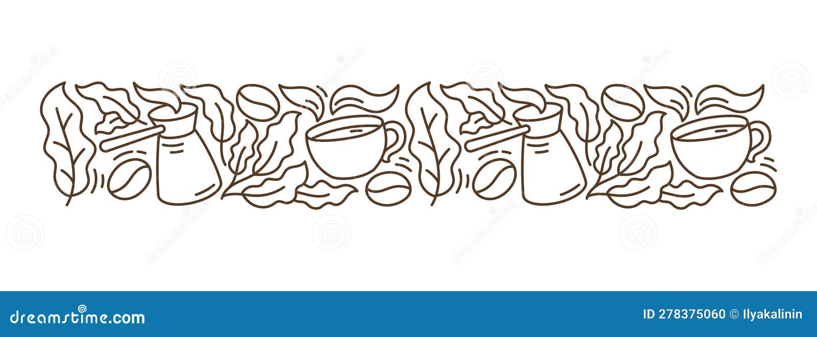 Coffee Pattern. Coffea Horizontal Design Element. Editable Outline ...