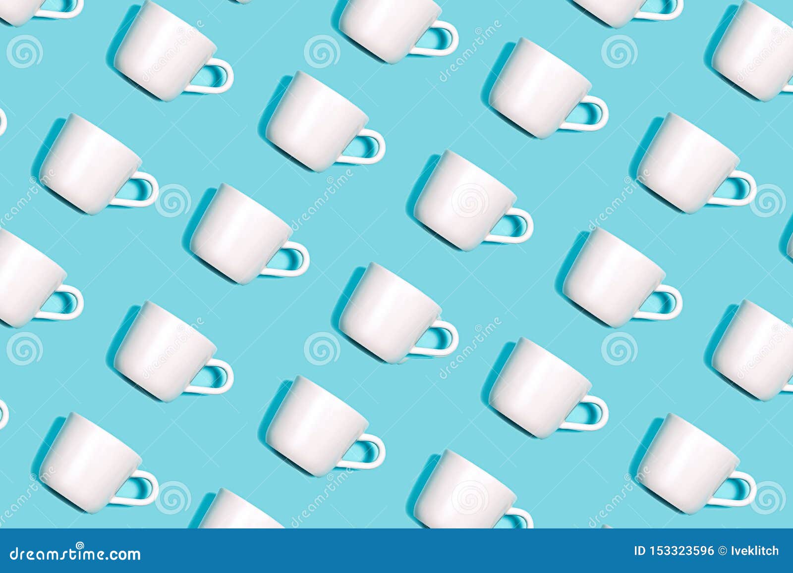 Coffee Pattern of White Cup for Coffee on Bright Blue Background Stock ...