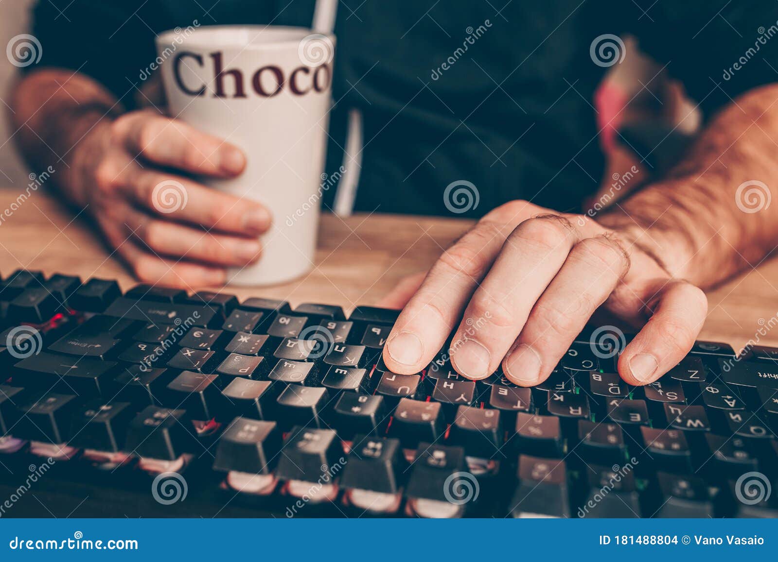 Coffee Pause Working on a Computer - a Cup of Hot Coffee or Cocoa in ...