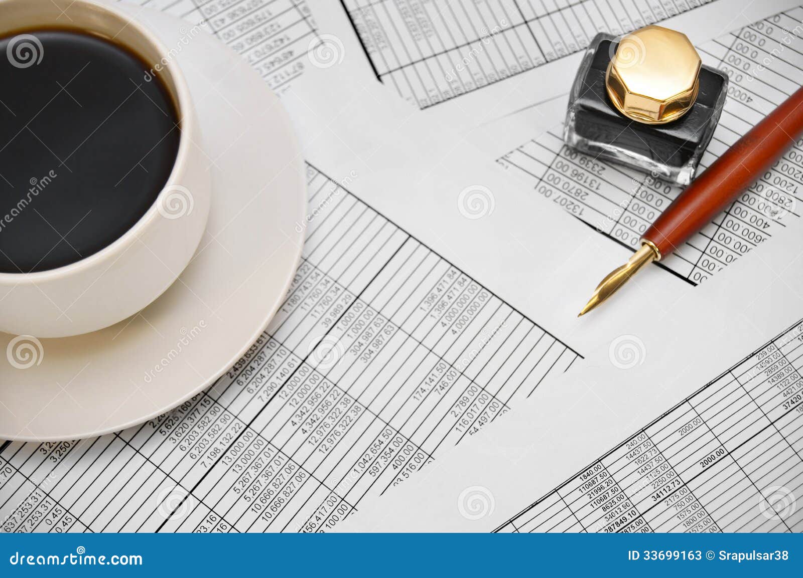 Coffee and Pen on the Documents. Stock Image - Image of market ...