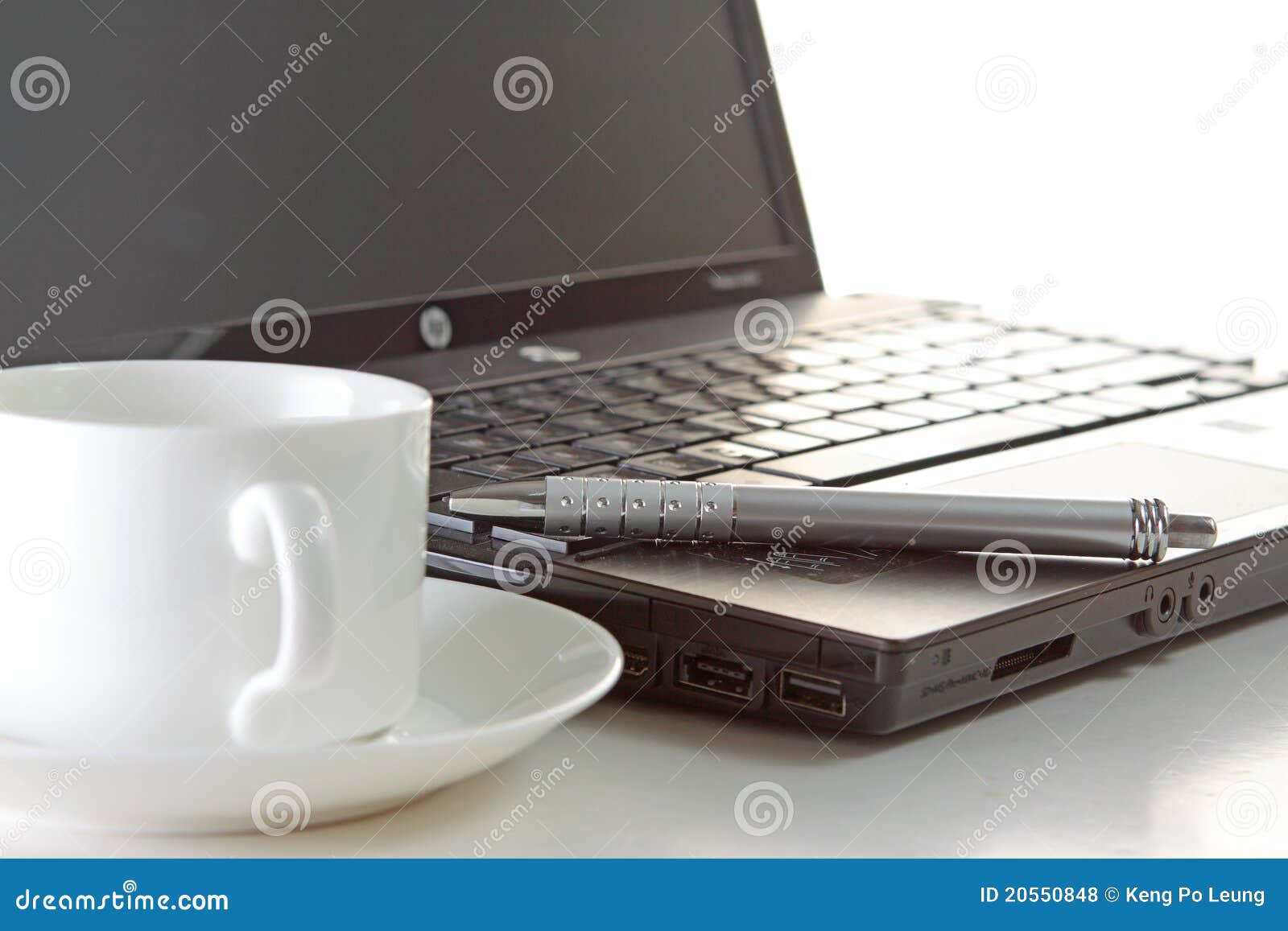 Coffee , pen and laptop stock photo. Image of place, notebook - 20550848