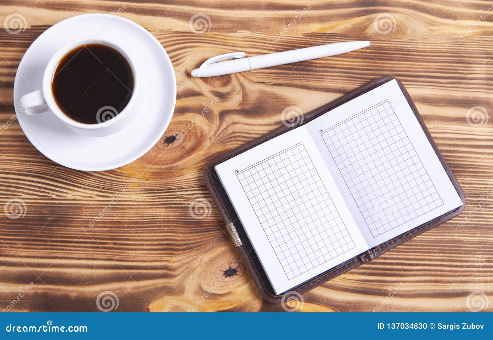 Coffee pen and notebook stock photo. Image of table - 137034830