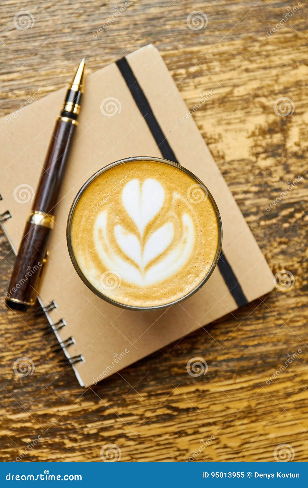 Coffee, pen and notebook. stock image. Image of latte - 95013955