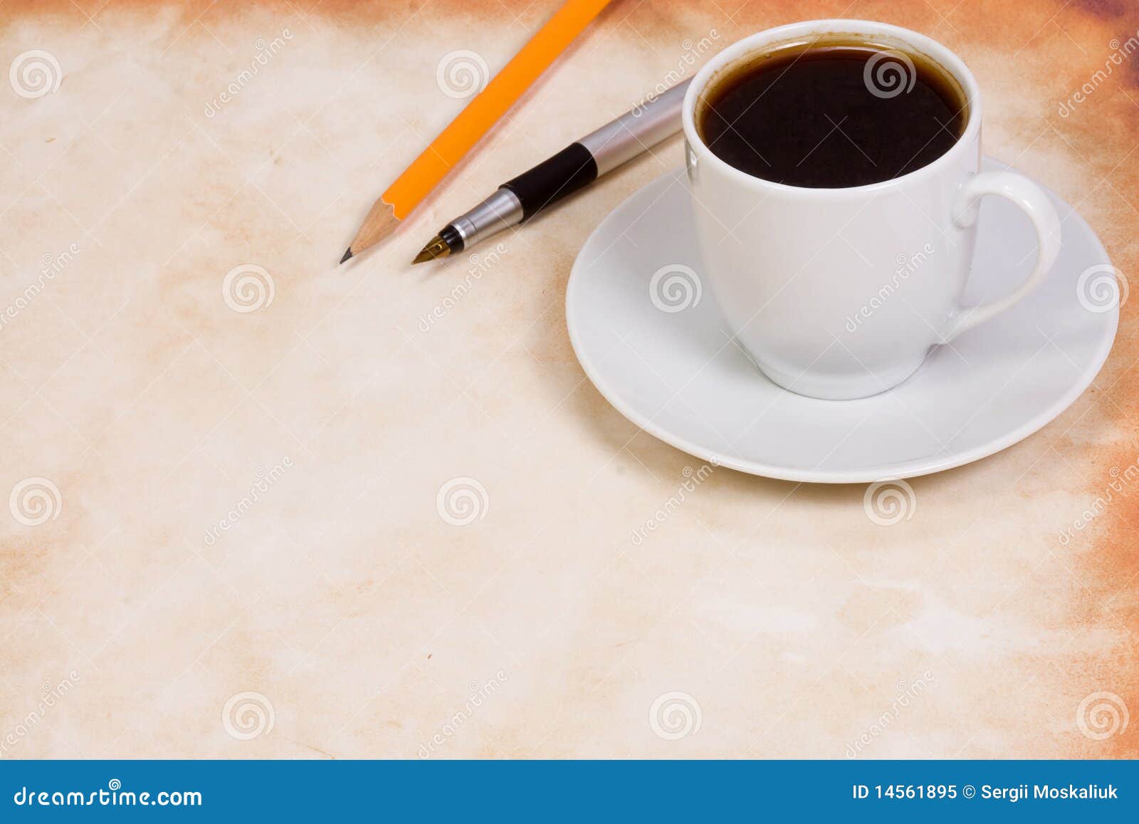 Coffee and pen at paper stock image. Image of full, cafe - 14561895