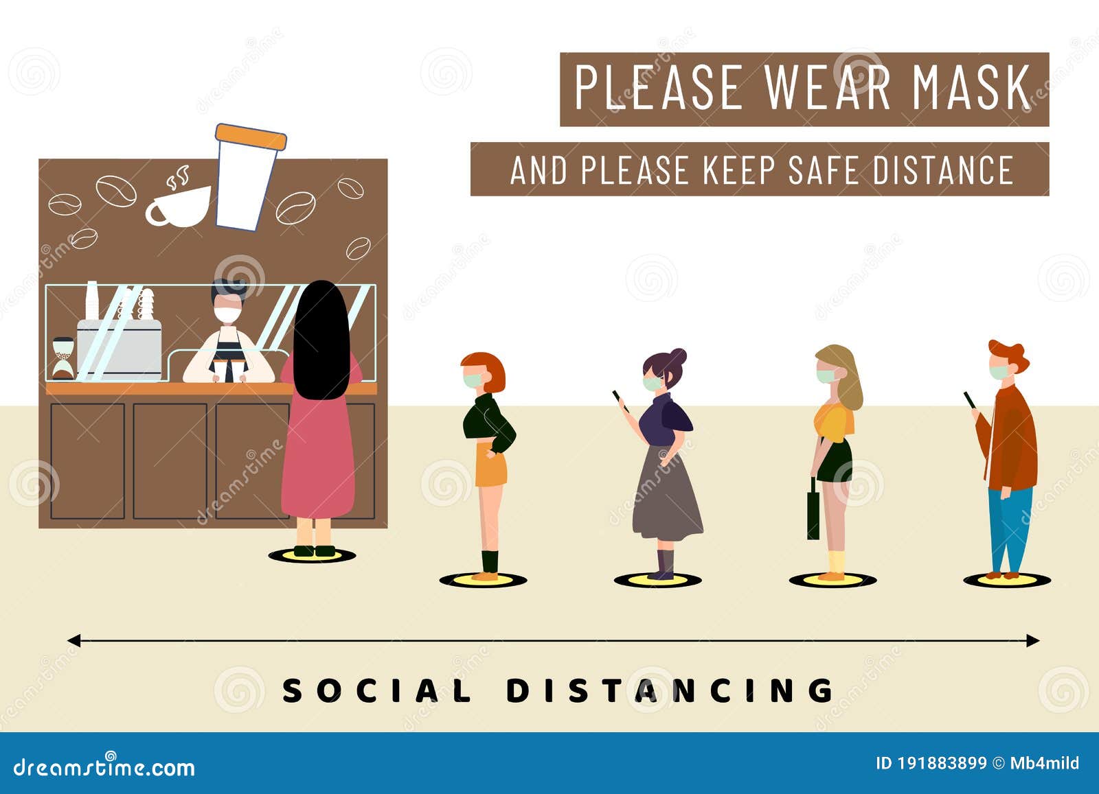 Social Distance in New Normal Concept, Men and Women Wearing Medical ...