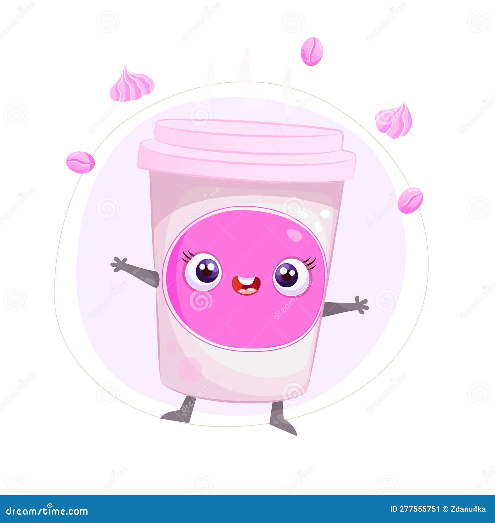 Pink Cup of Coffee with Beans and Macaroons Stock Vector - Illustration ...