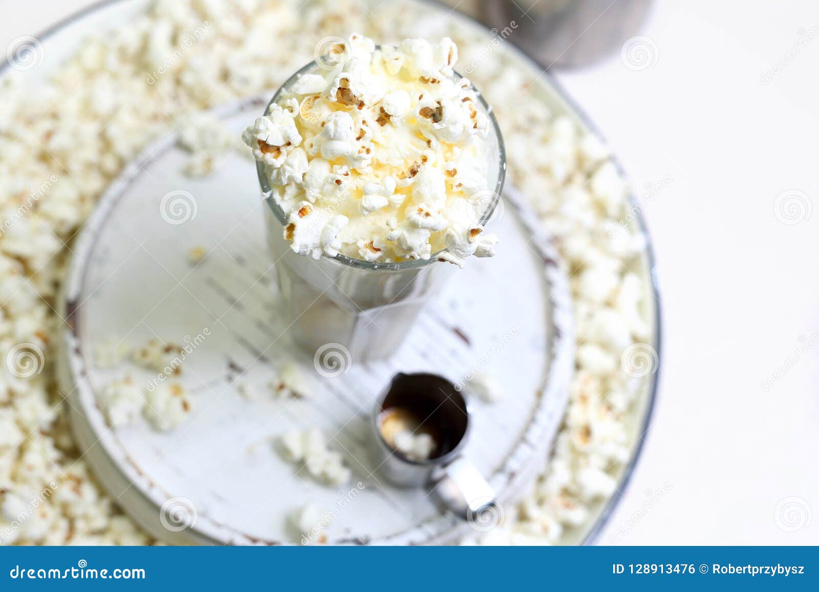 Coffee with popcorn. stock photo. Image of food, menu - 128913476