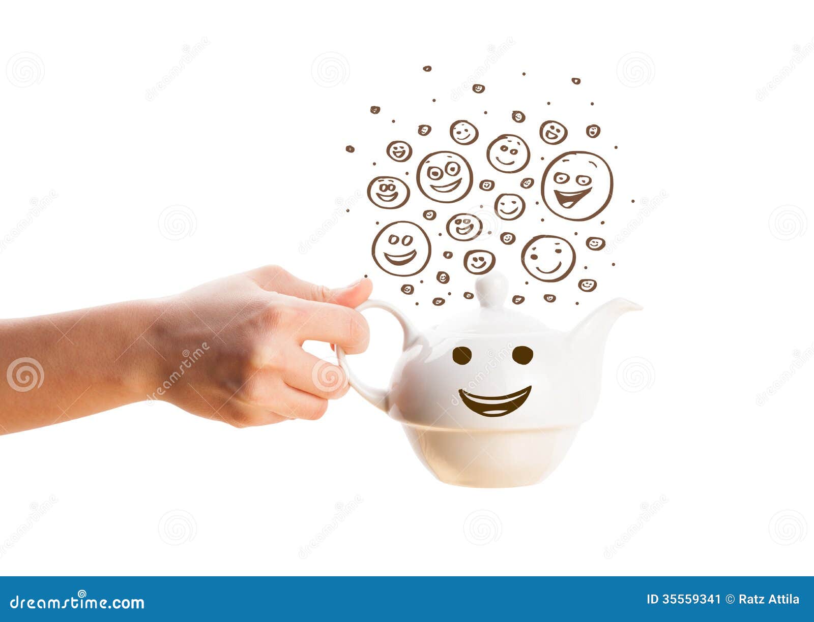Coffee-pot with Brown Hand Drawn Happy Smiley Faces Stock Image - Image ...