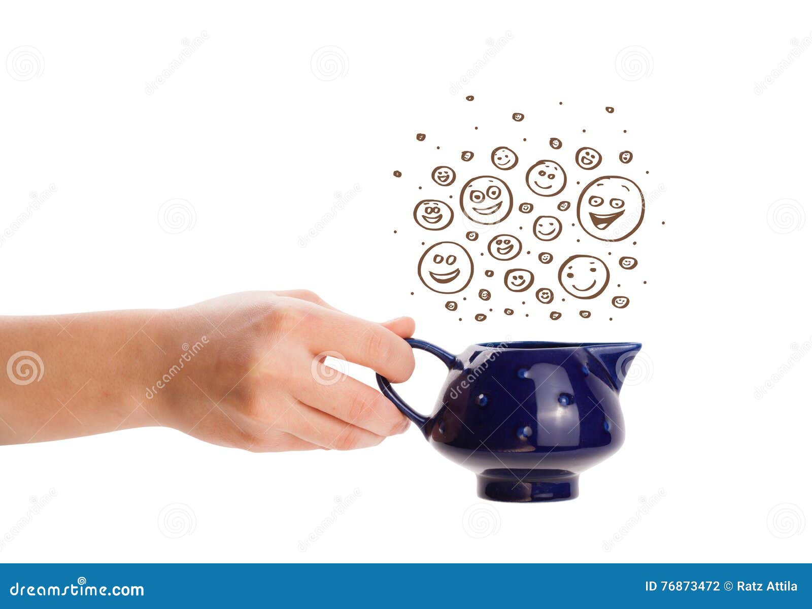Coffee-pot with Brown Hand Drawn Happy Smiley Faces Stock Photo - Image ...