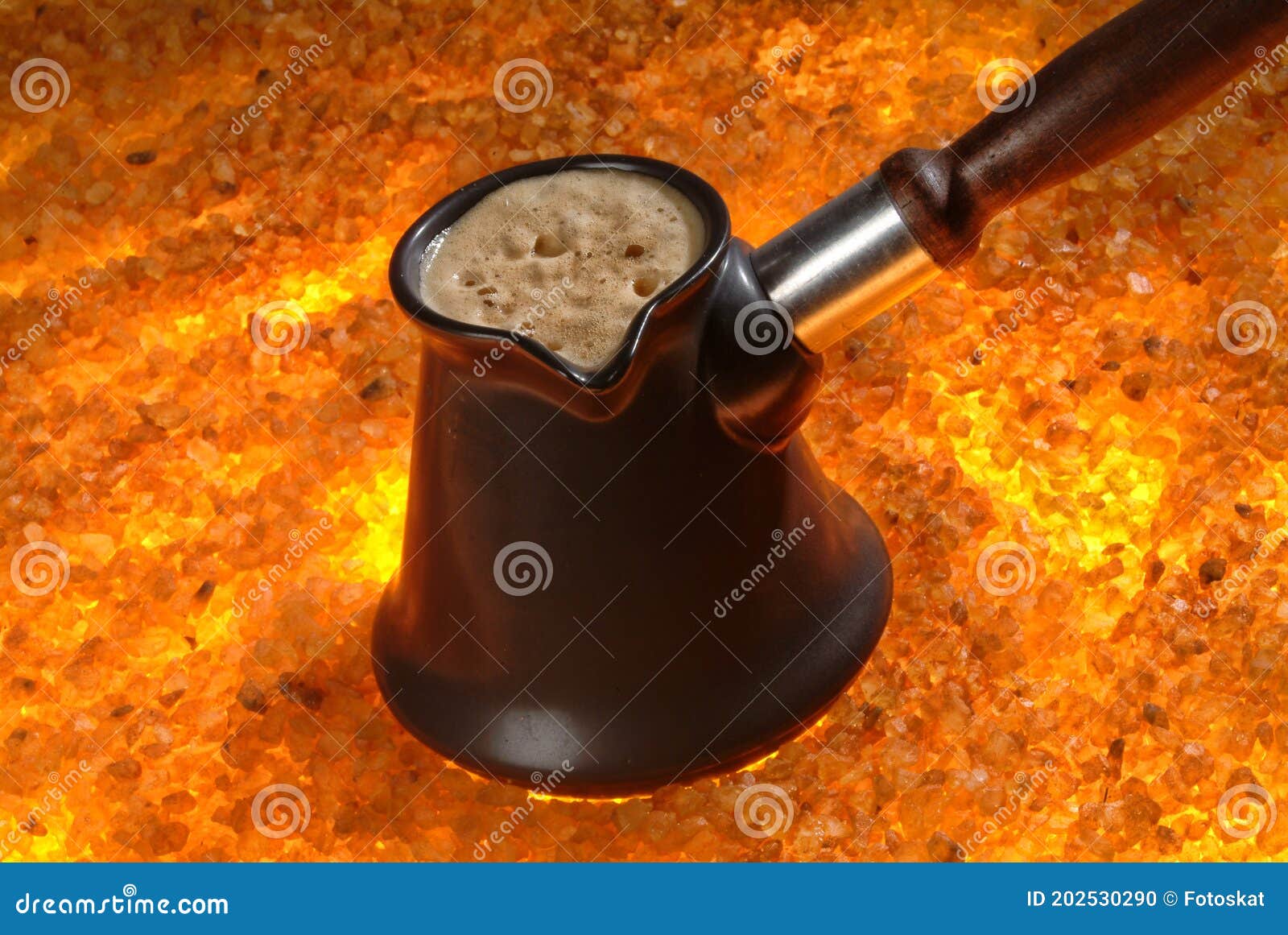 Coffee Pot on a Hot Sand stock photo. Image of drink - 202530290
