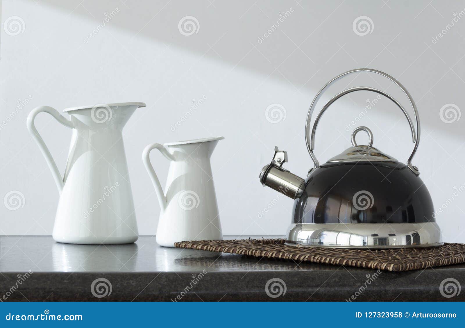 Coffee Pot and Two Teapots on the Table Stock Photo - Image of cream ...