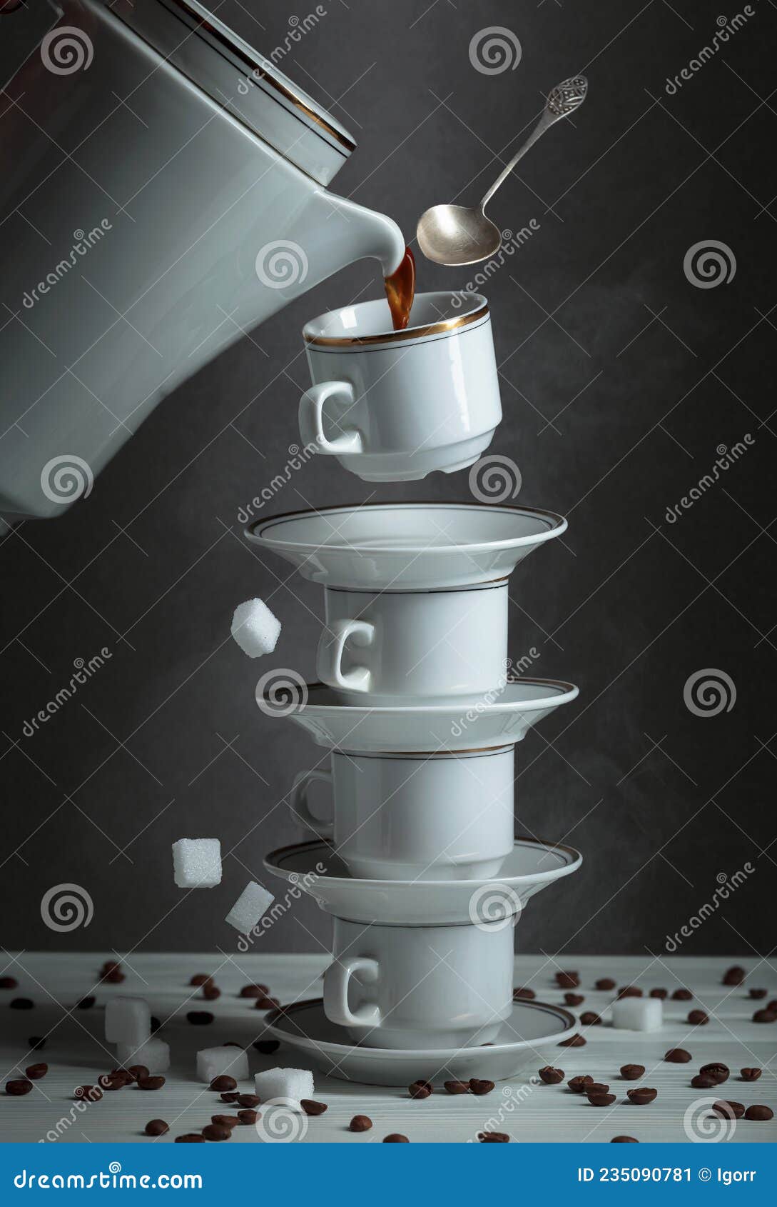 Coffee is Poured into a Falling Coffee Cup Stock Image - Image of ...