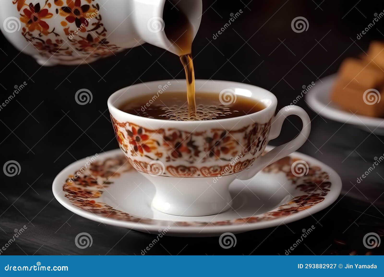 Coffee Pouring from Teapot into Cup on Dark Background Stock Image ...