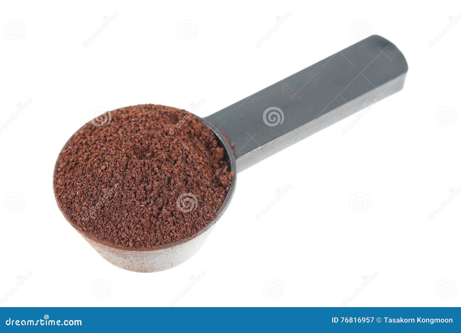 Coffee Powder on Black Plastic Spoon Isolated on White Stock Image ...