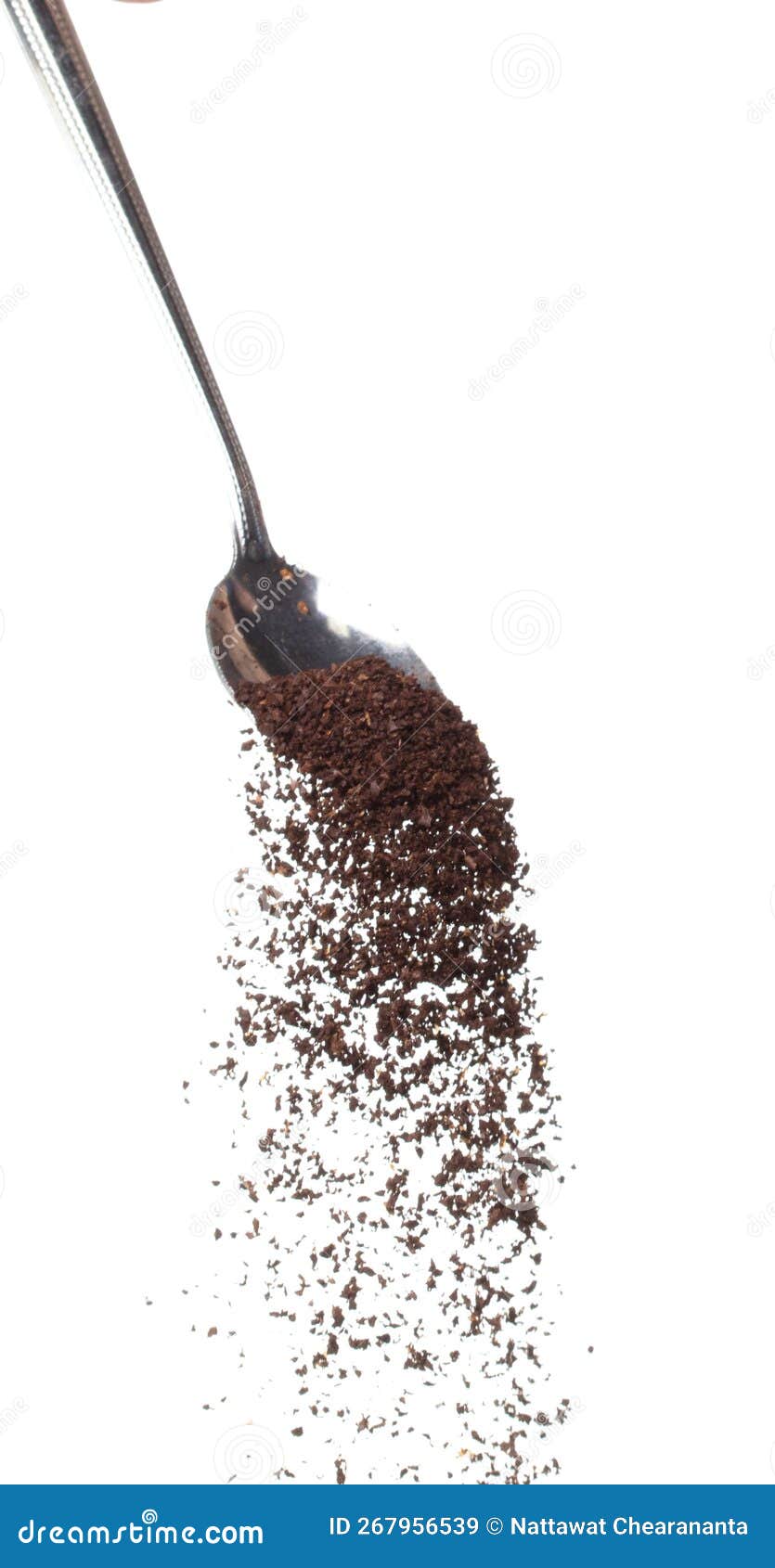 Coffee Powder Fall Down Pour in Spoon, Coffee Crushed Float Explode ...