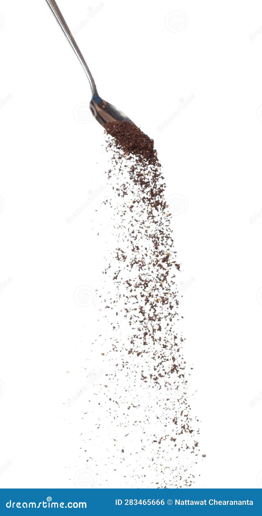 Coffee Powder Fall Down Pour in Spoon, Coffee Crushed Float Explode ...