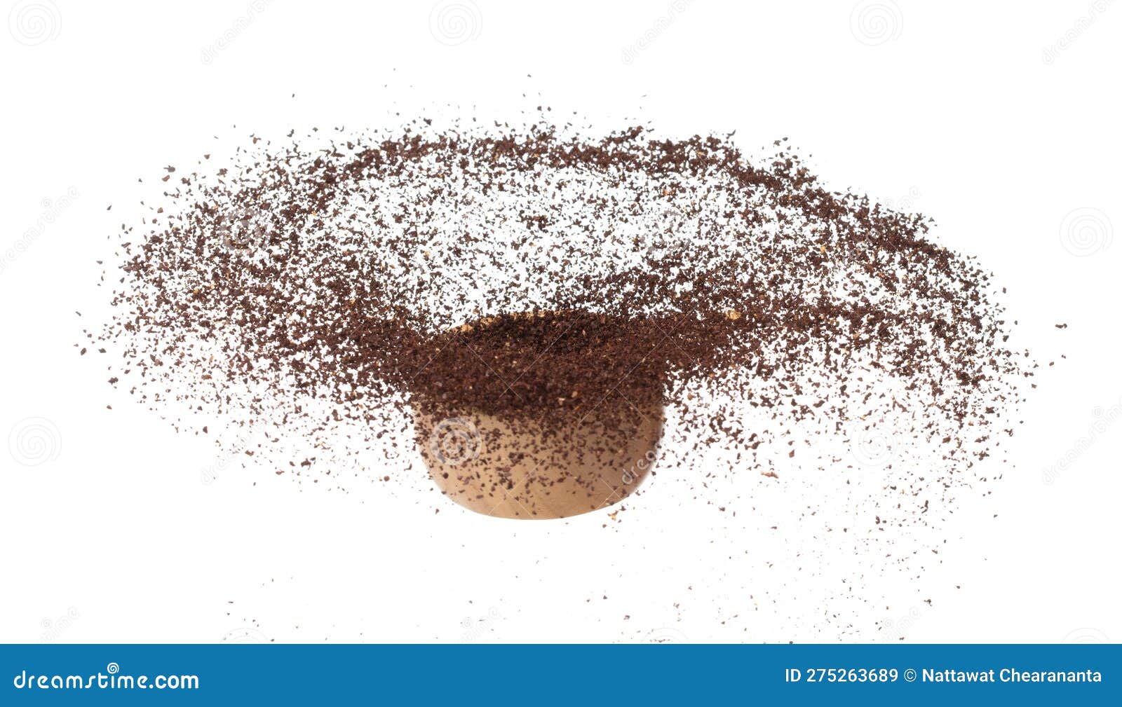 Coffee Powder Fall Down Pour in Wooden Bowl, Coffee Crushed Float ...