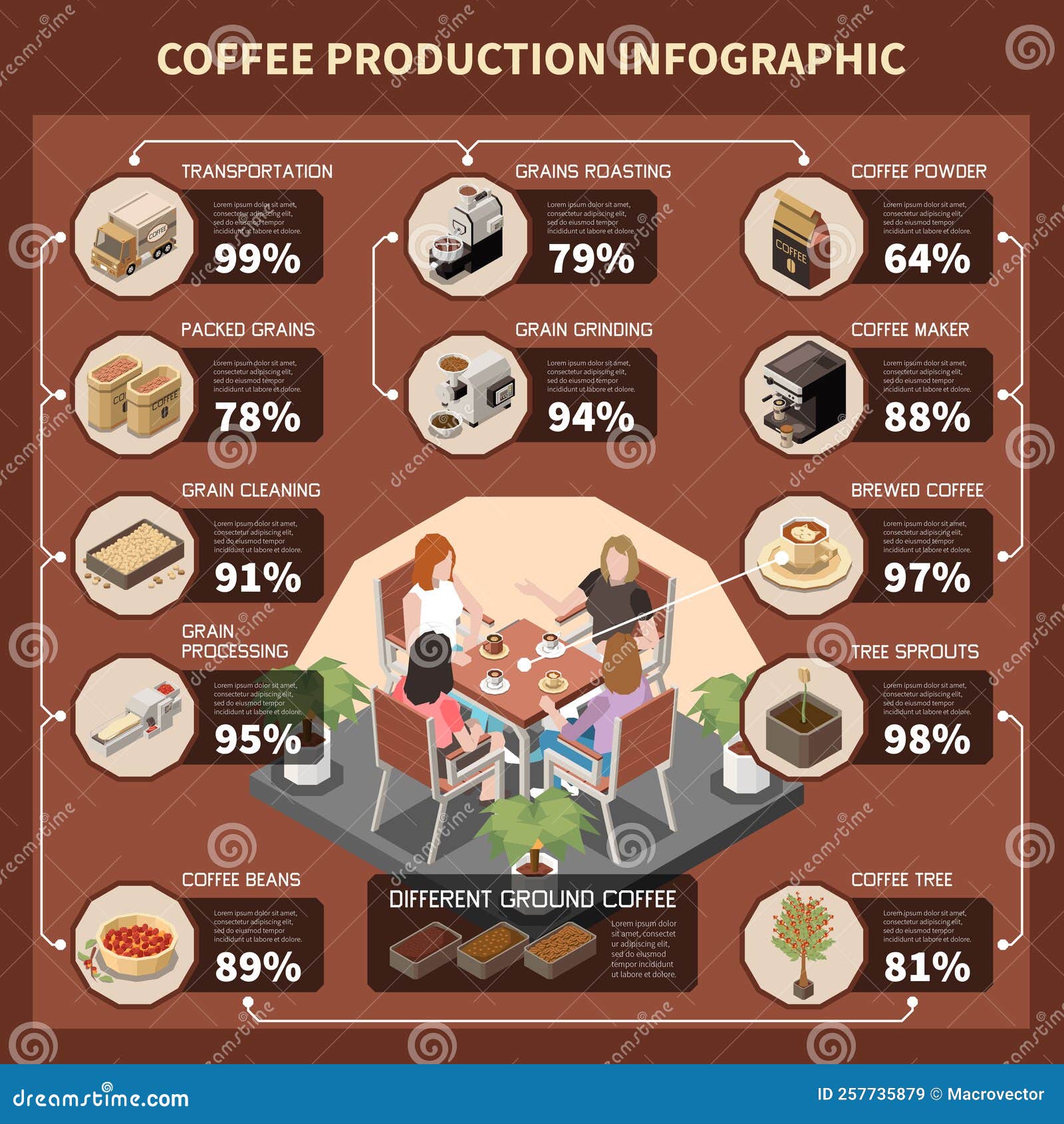 Coffee Production Infographics Stock Vector - Illustration of caffeine ...