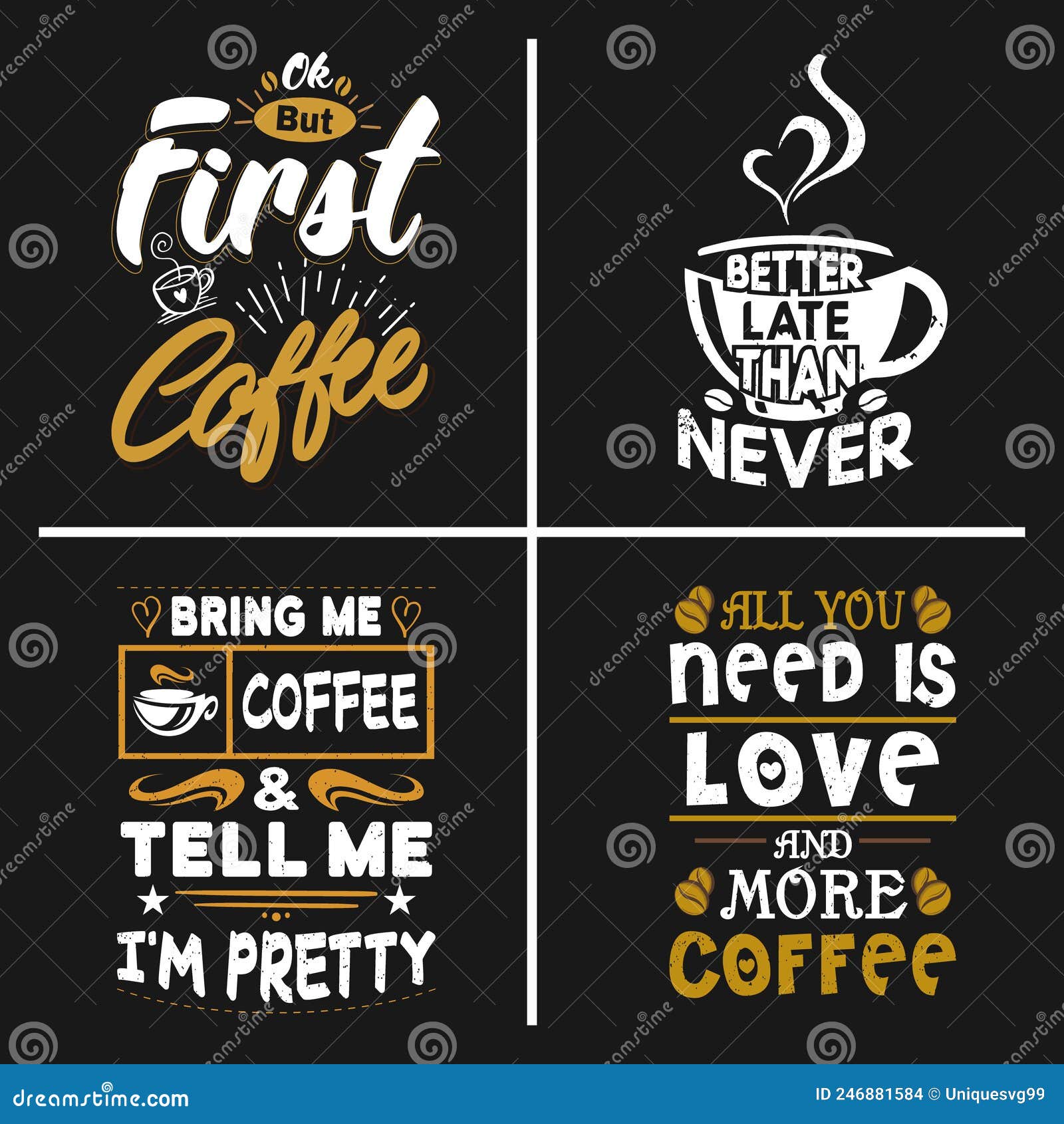 Coffee Quotes Design Emblem Badge Vector Bundle. Stock Vector ...