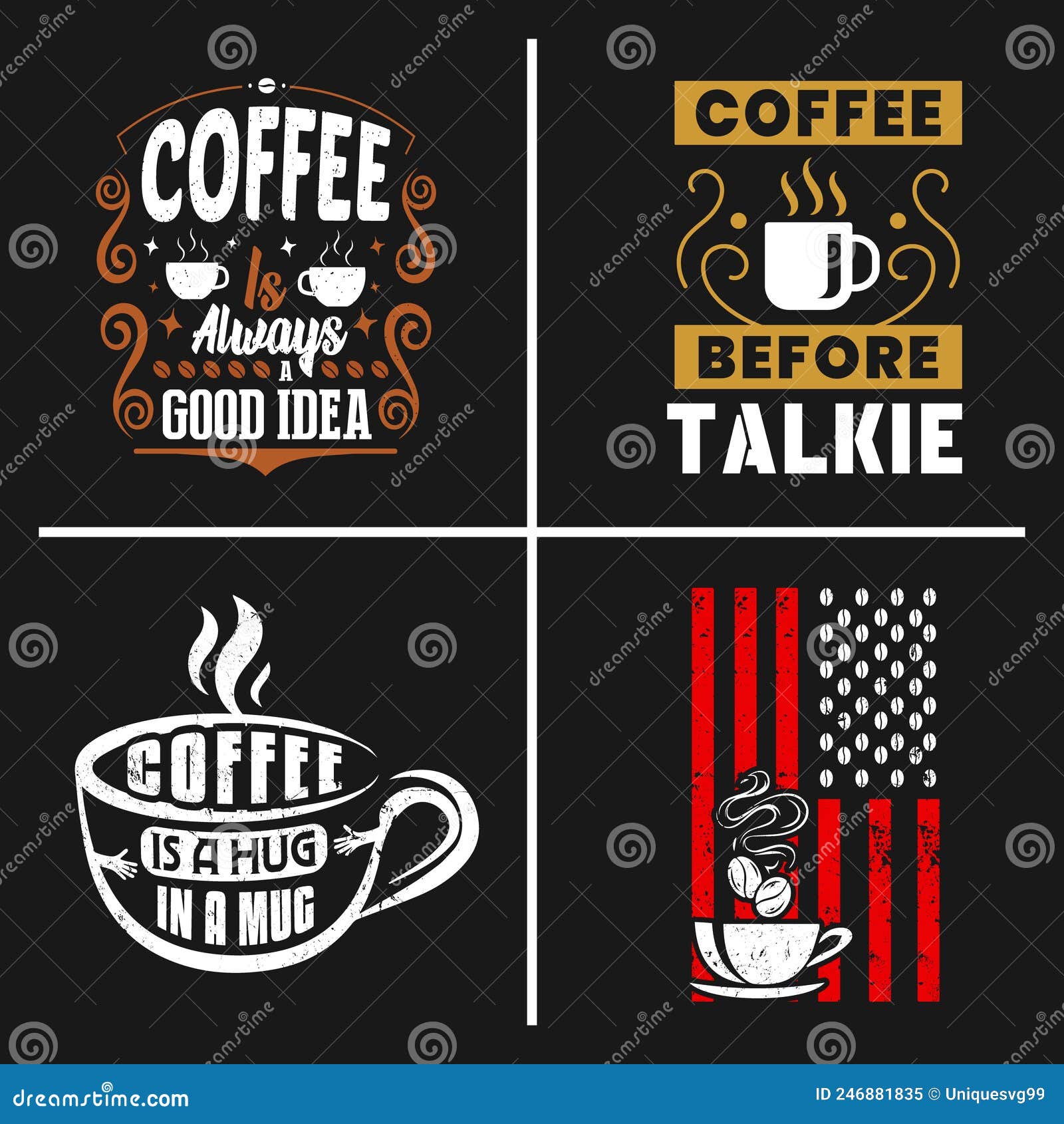 Coffee Quotes Design Emblem Badge Vector Bundle. Stock Vector ...
