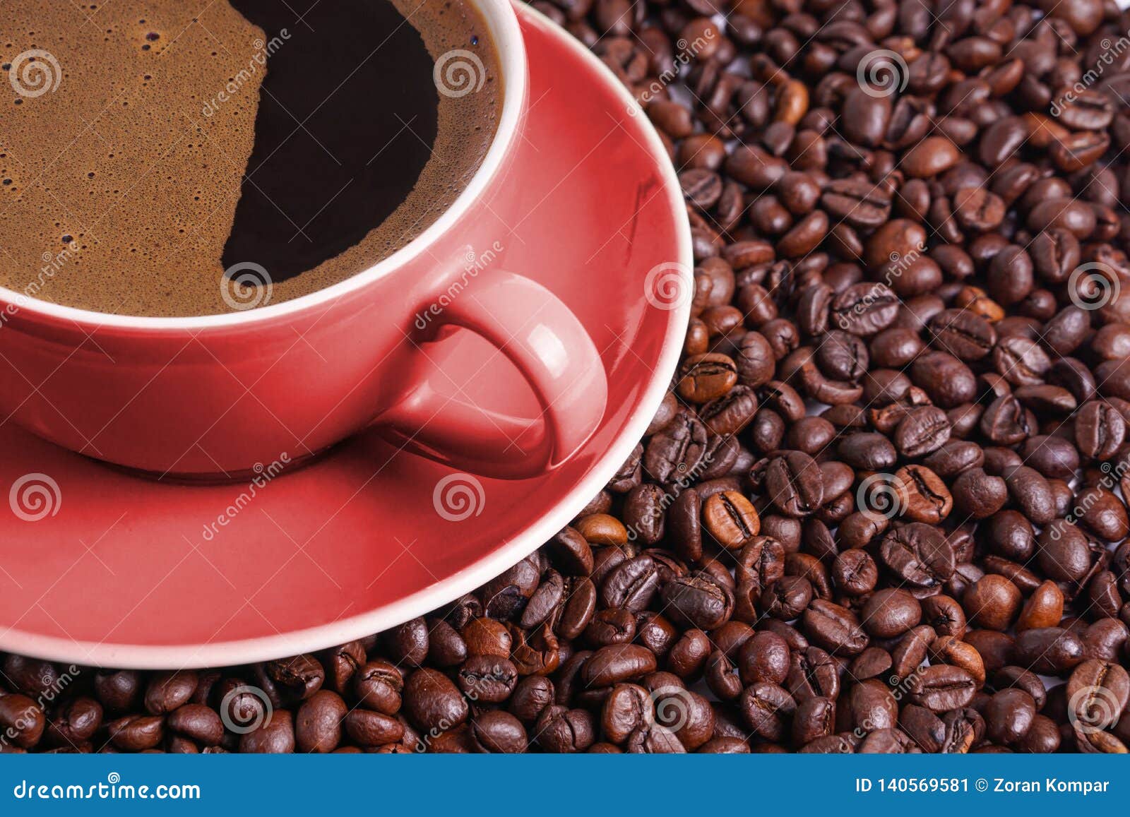 Coffee in Red Cup on a Table Surrounded by Coffee Beans Stock Image ...